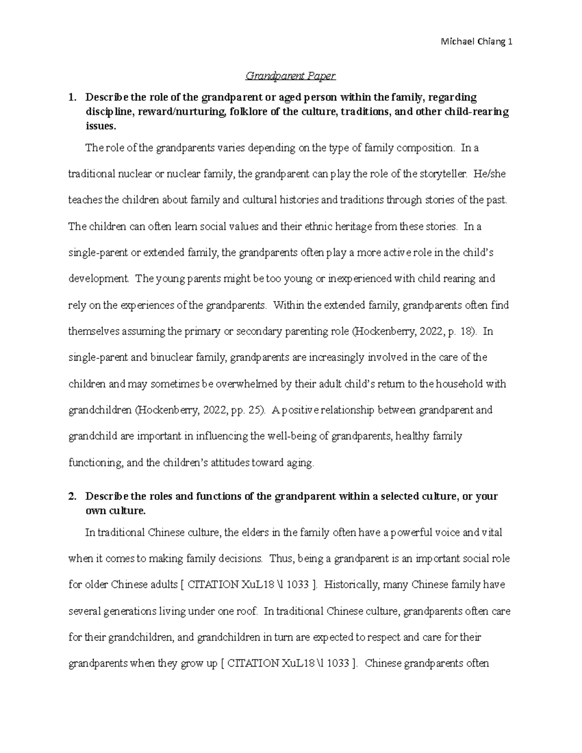 Grandparent Paper - Grandparent Paper Describe the role of the ...
