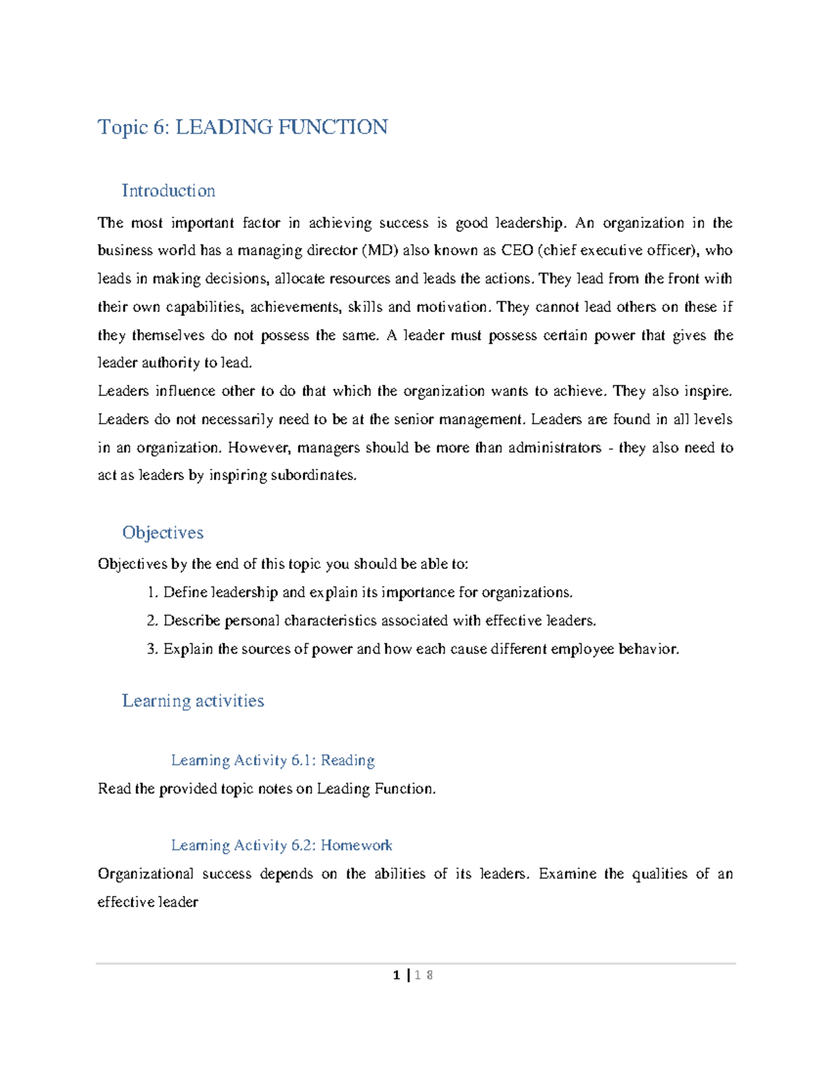 Topic 6. Leading Function - Topic 6: LEADING FUNCTION Introduction The ...