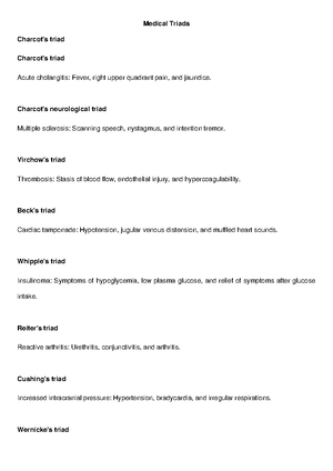 Comprehensive Medical Triads - List of 200 Medical Triads with ...