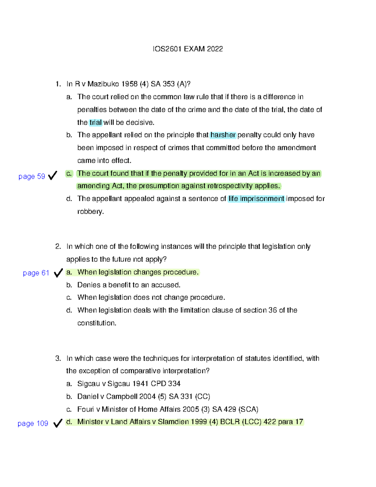 FUR2601 2022 past exams questions - IOS2601 EXAM 2022 In R v Mazibuko ...