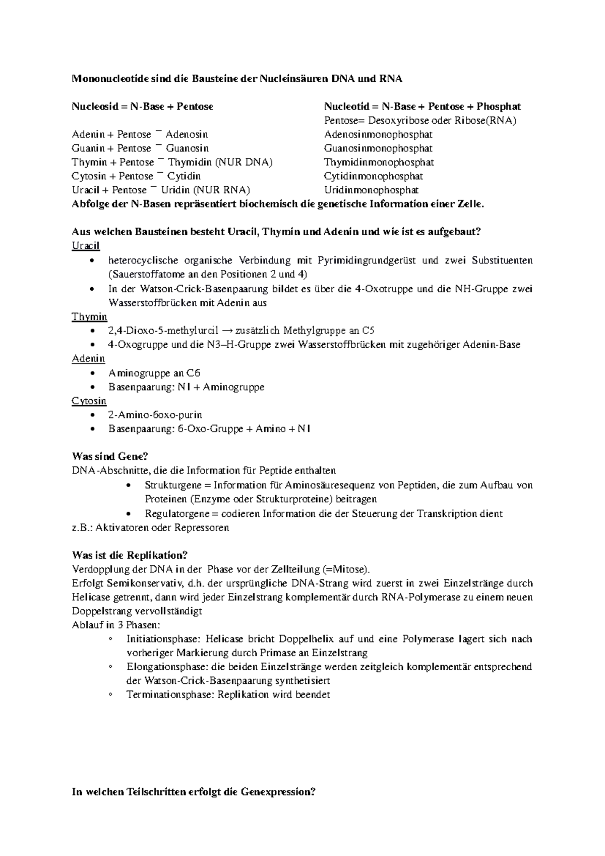 12 Genetischer Code und Genexpression 1 - Mononucleotide sind die ...