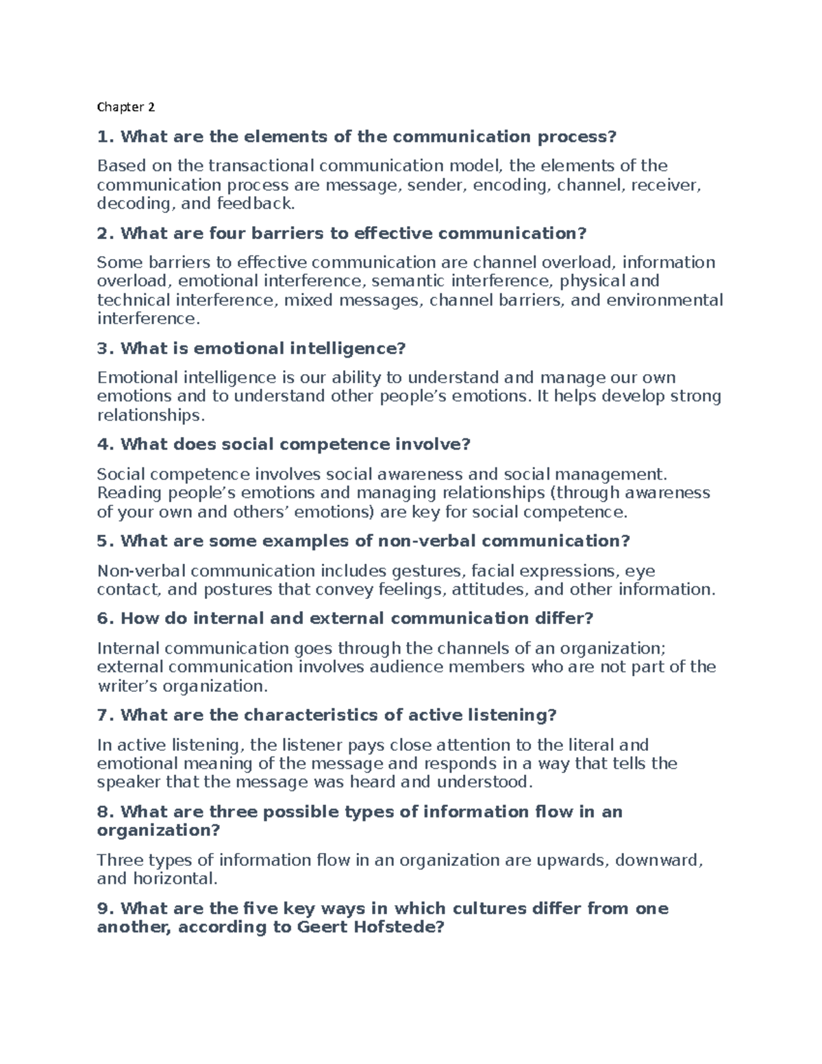 Chapter 2 - Review Questions corresponding to textbook: Communicating ...