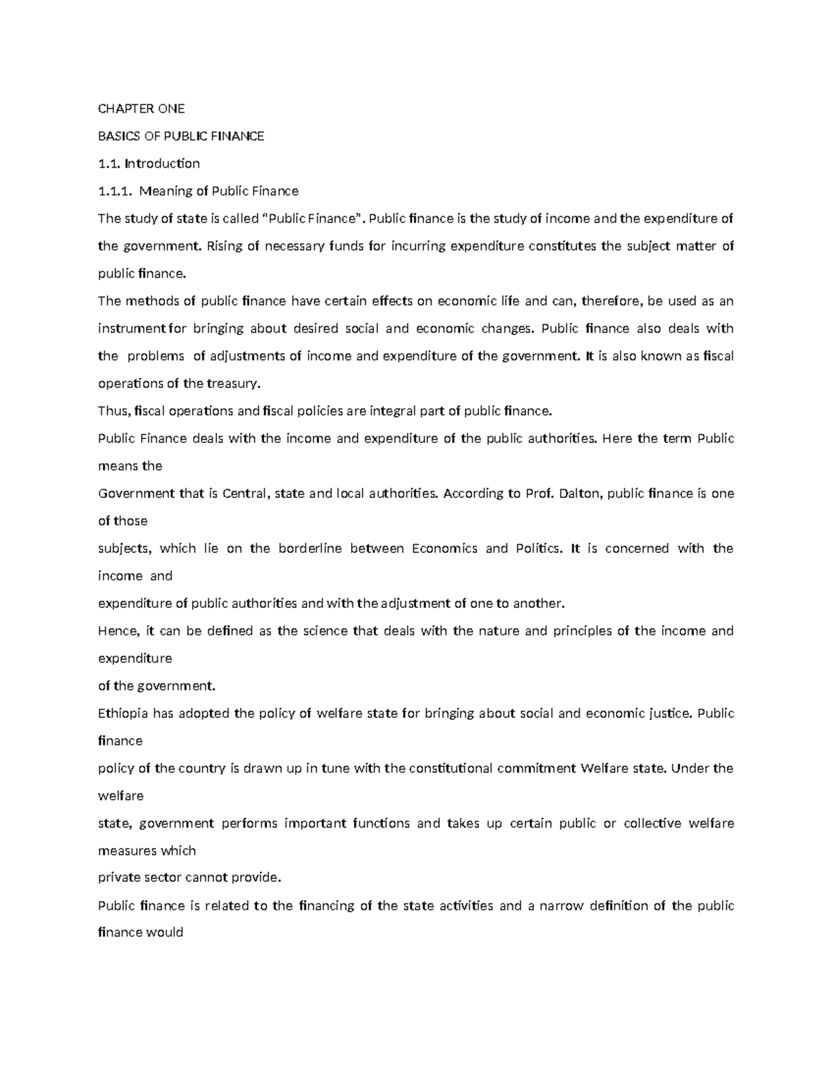 Chapter ONE - notes - CHAPTER ONE BASICS OF PUBLIC FINANCE Introduction ...