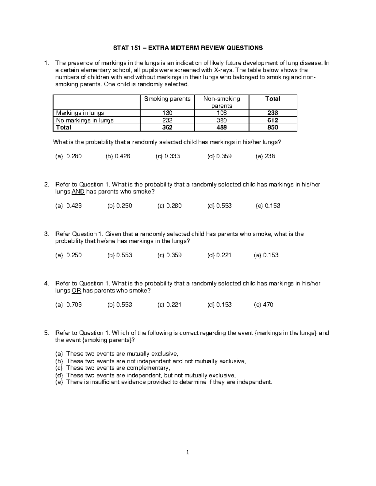 Stat 151 Extra Midterm Review Questions Stat 151 Extra Midterm Review Questions The Presence