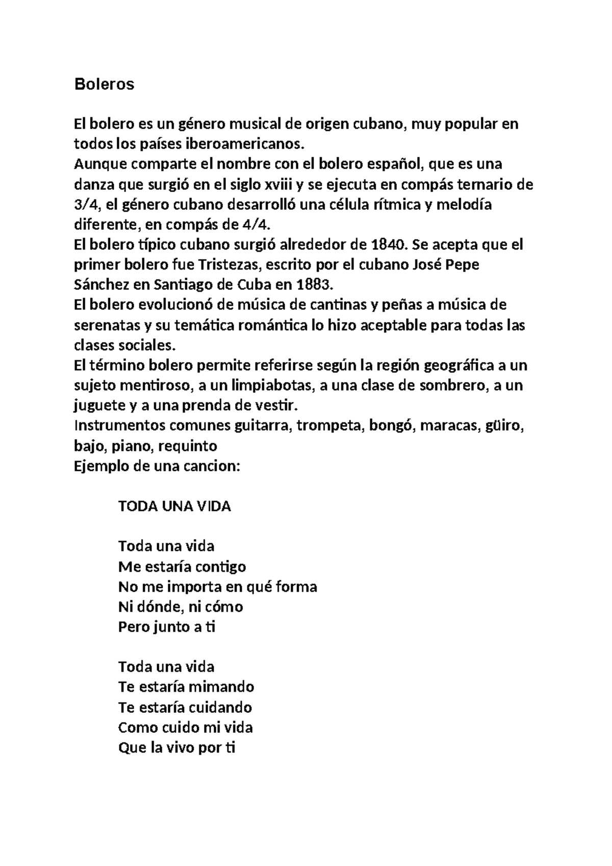 Boleros - documento - Boleros El bolero es un género musical de origen ...