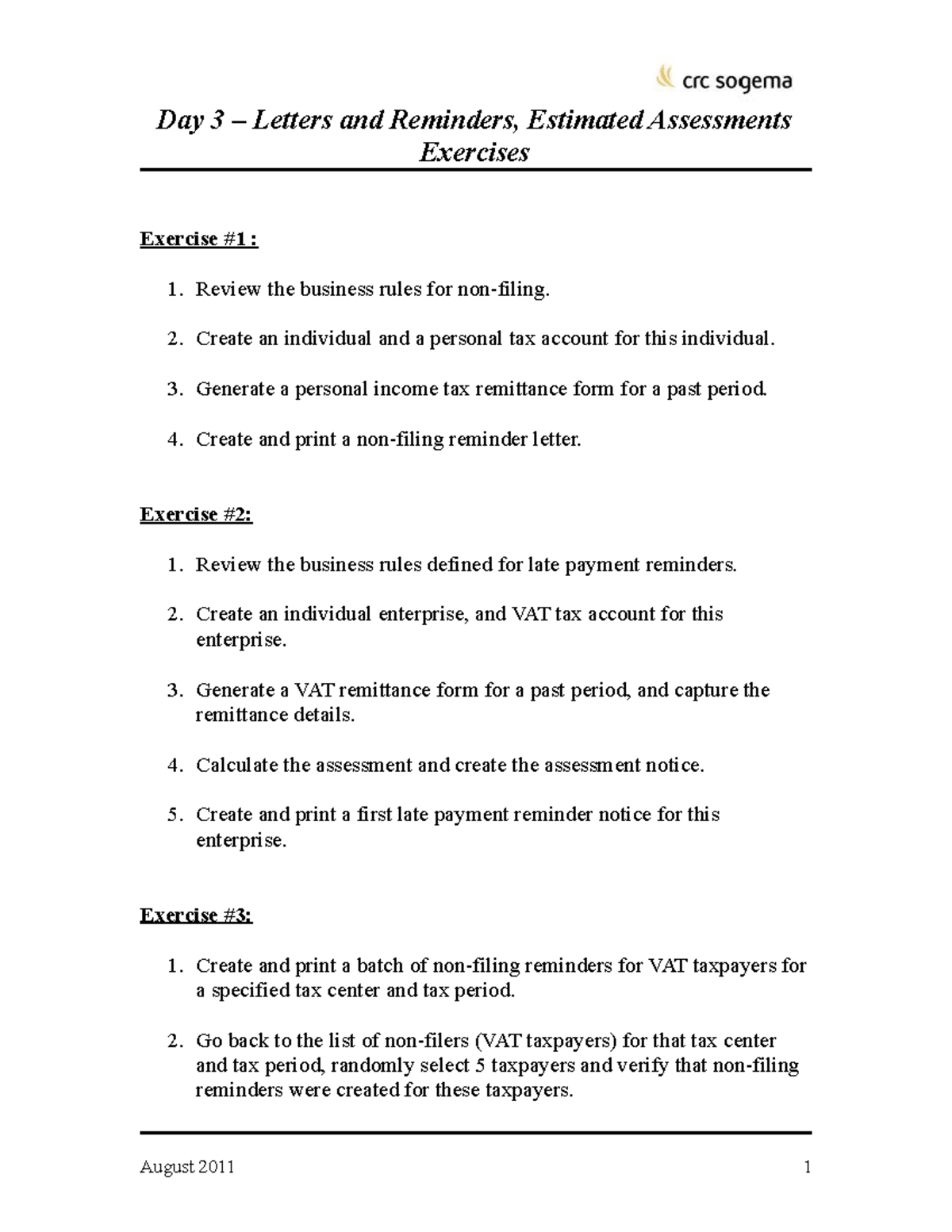 Exercises Assessment 3 - Day 3 – Letters and Reminders, Estimated ...