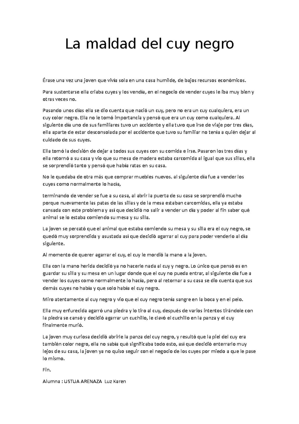 Klaren - Lenguaje - La maldad del cuy negro Érase una vez una joven que ...