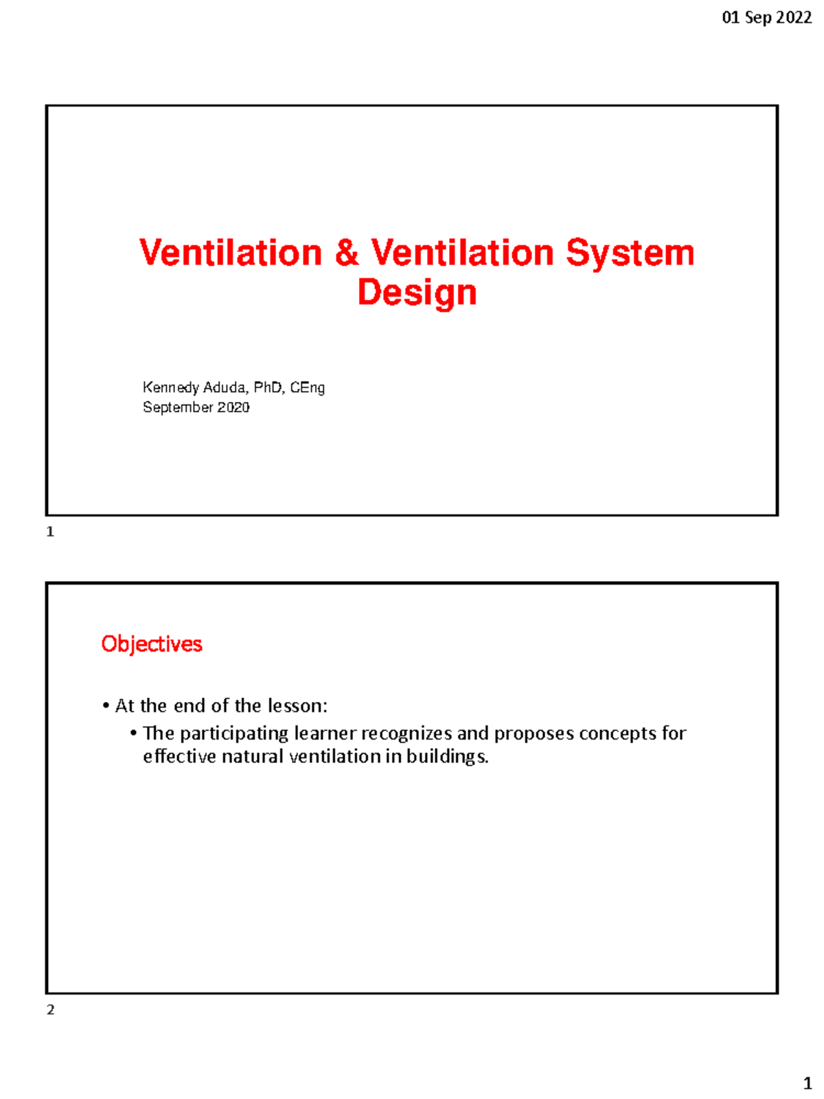 Session 3 - Ventilation and Ventilation System Design - Ventilation ...