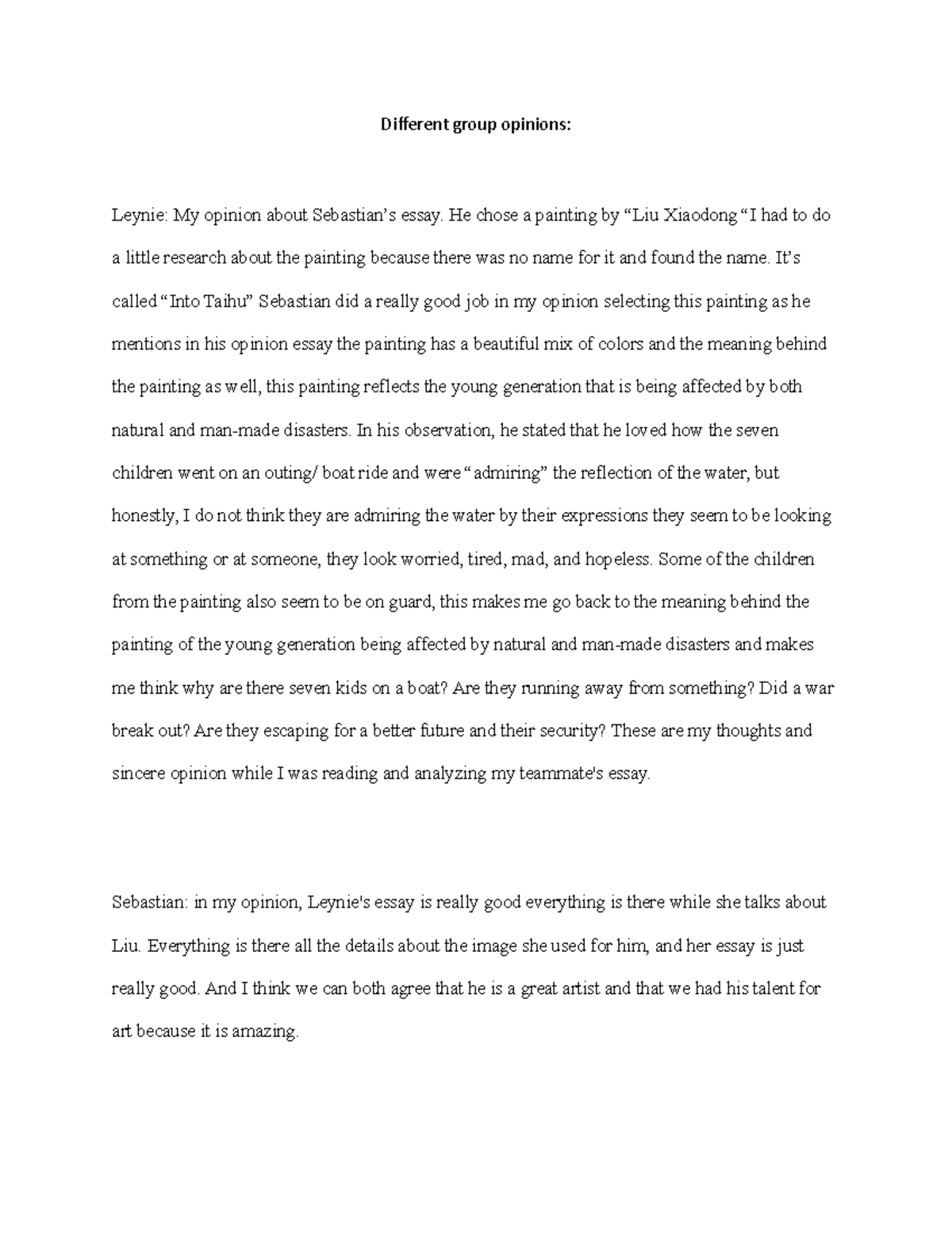 Group art - notes - Different group opinions: Leynie: My opinion about ...