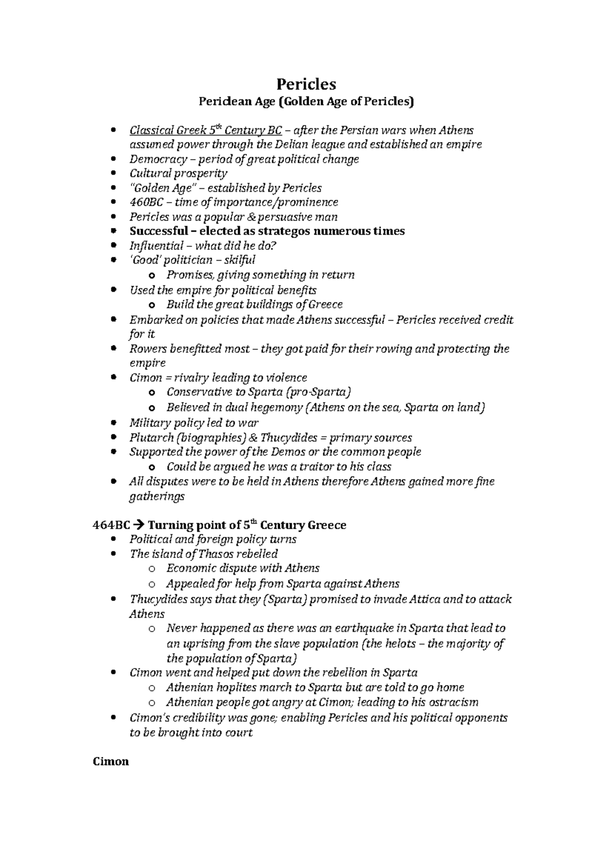 Ancient History Notes - Pericles - Pericles Periclean Age (Golden Age ...
