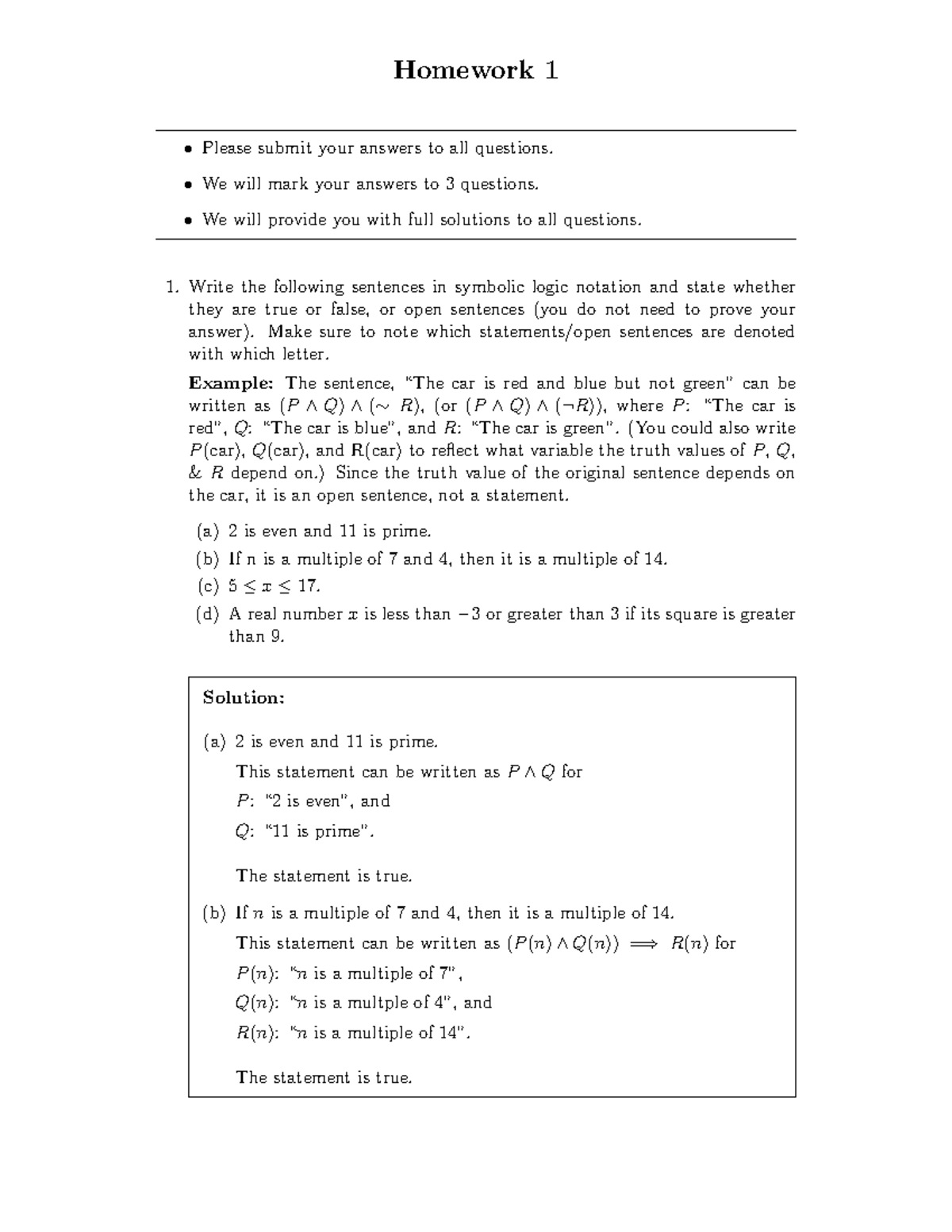 Homework 1solns Answers Homework 1 Please Submit Your Answers To