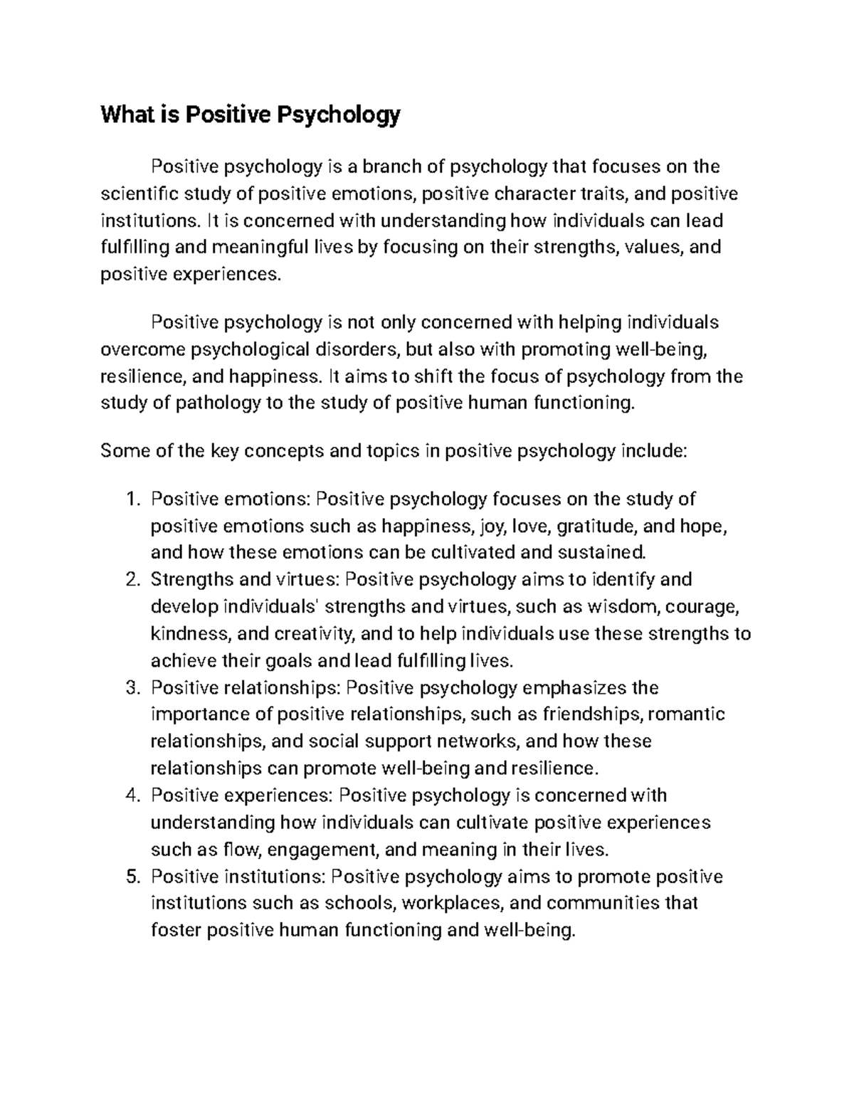 Pos psych - Notes from the first lecture - What is Positive Psychology ...
