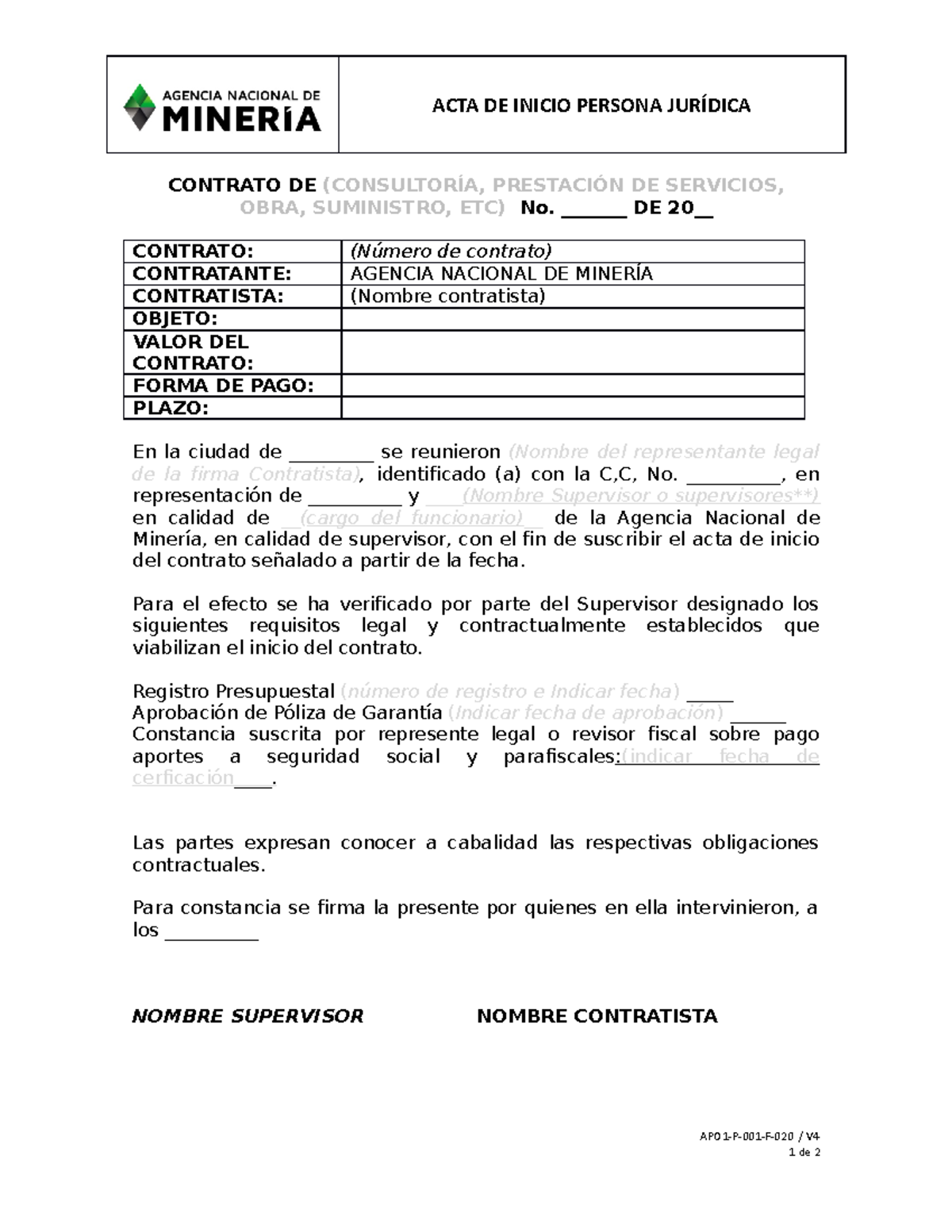 APO1P001F020V4 Actadeiniciopersonajurdica - ACTA DE INICIO PERSONA ...