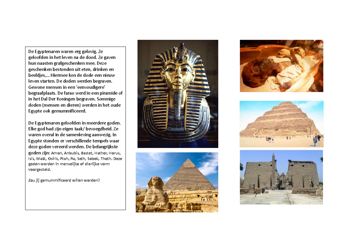 Egypte goden - De Egyptenaren waren erg gelovig. Ze geloofden in het ...