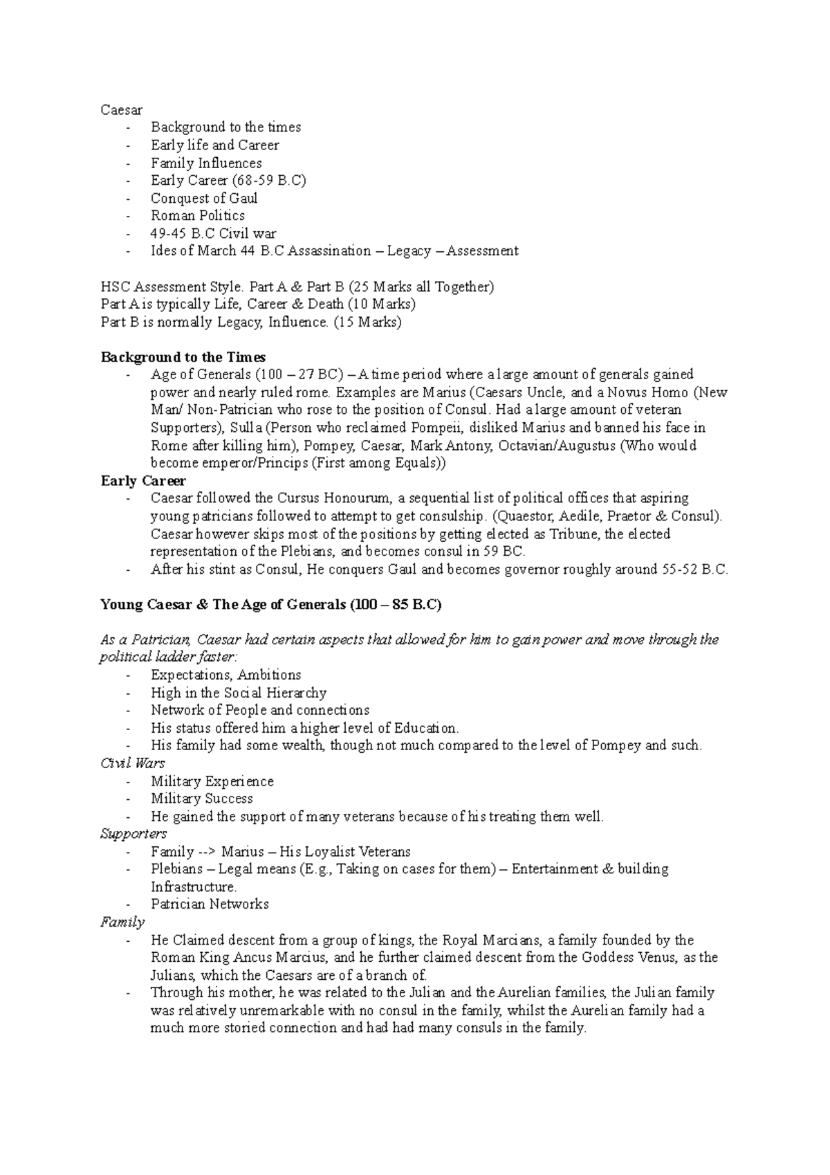 Julius Caesar Personality Study notes - Caesar - Background to the ...