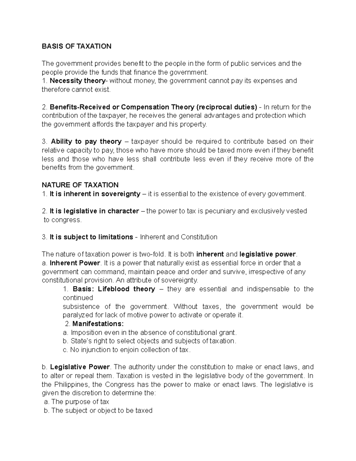 Basis OF Taxation - BASIS OF TAXATION The government provides benefit ...