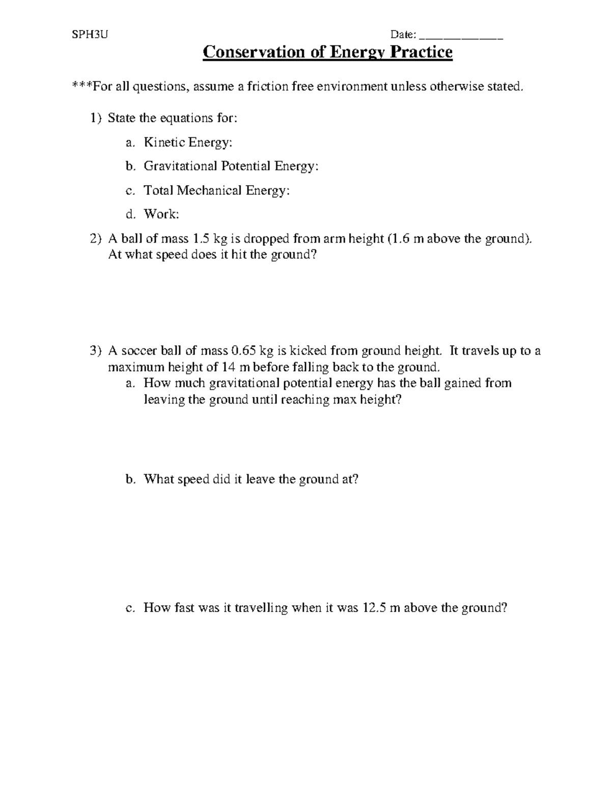 Lesson 5 conservation of energy practice with answers - SPH3U Date ...