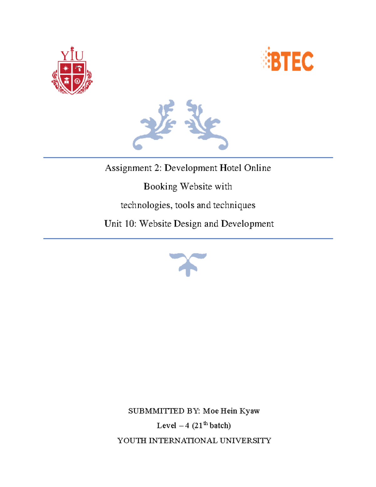 Assignment 2 Website - Moe Hein Kyaw - Assignment 2: Development Hotel ...