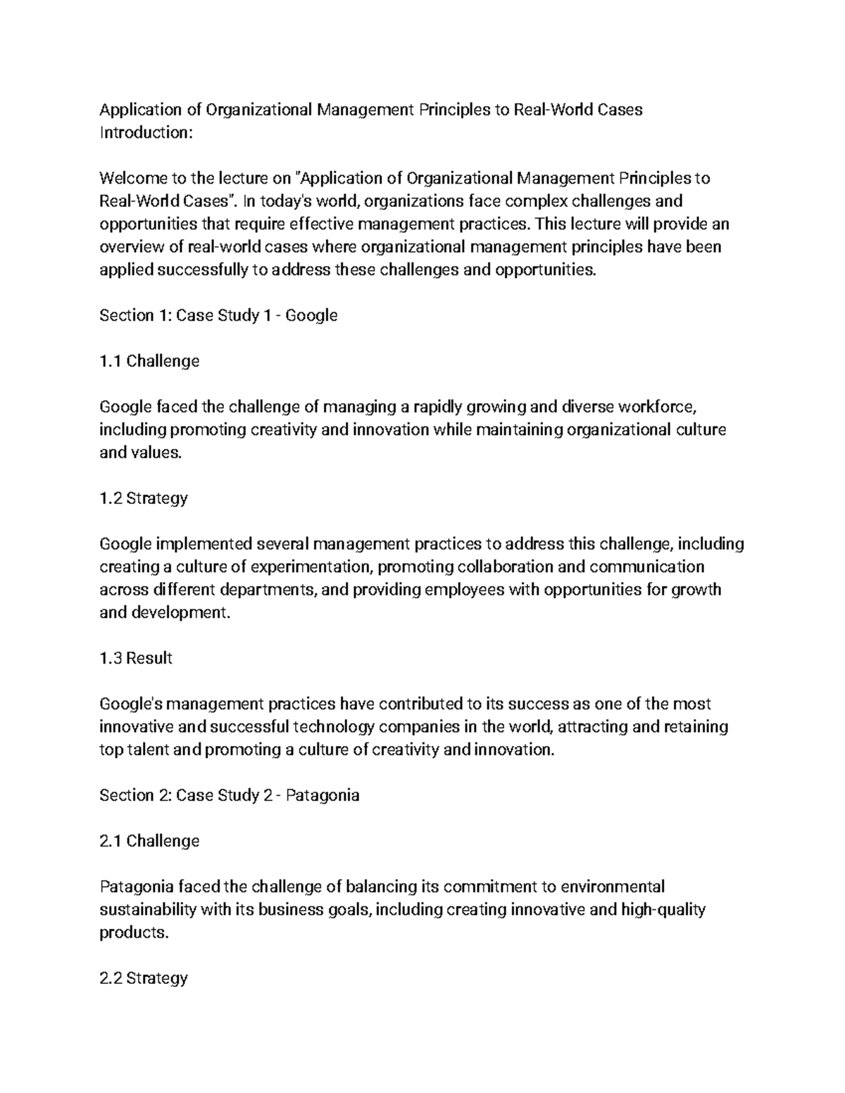Organizational Management (BMT-1420) Lecture 33 - Application of ...