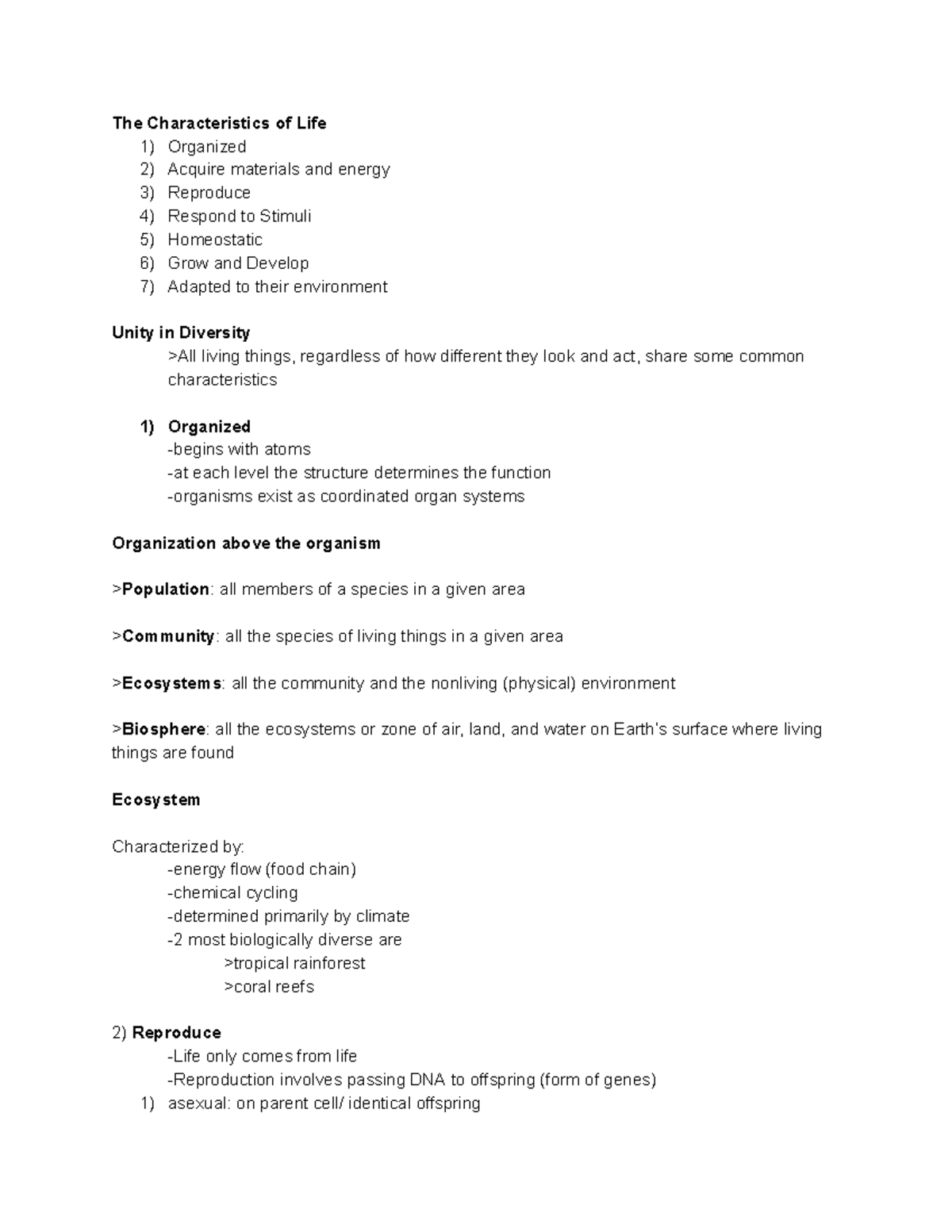 Biology notes - Characteristics of life - The Characteristics of Life 1 ...