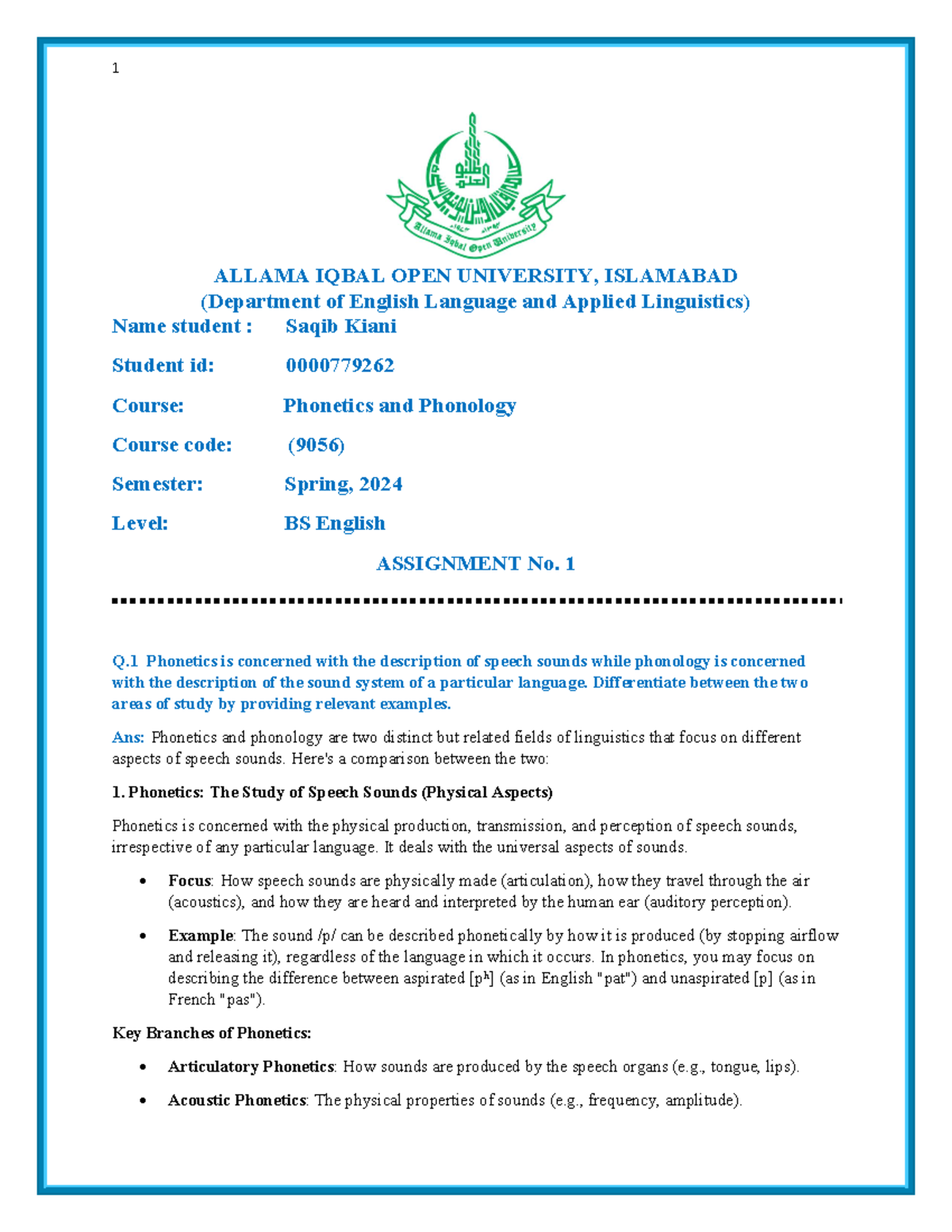 9056-1 121023 - Here is assignment - ALLAMA IQBAL OPEN UNIVERSITY, ISLAMABAD (Department of ...