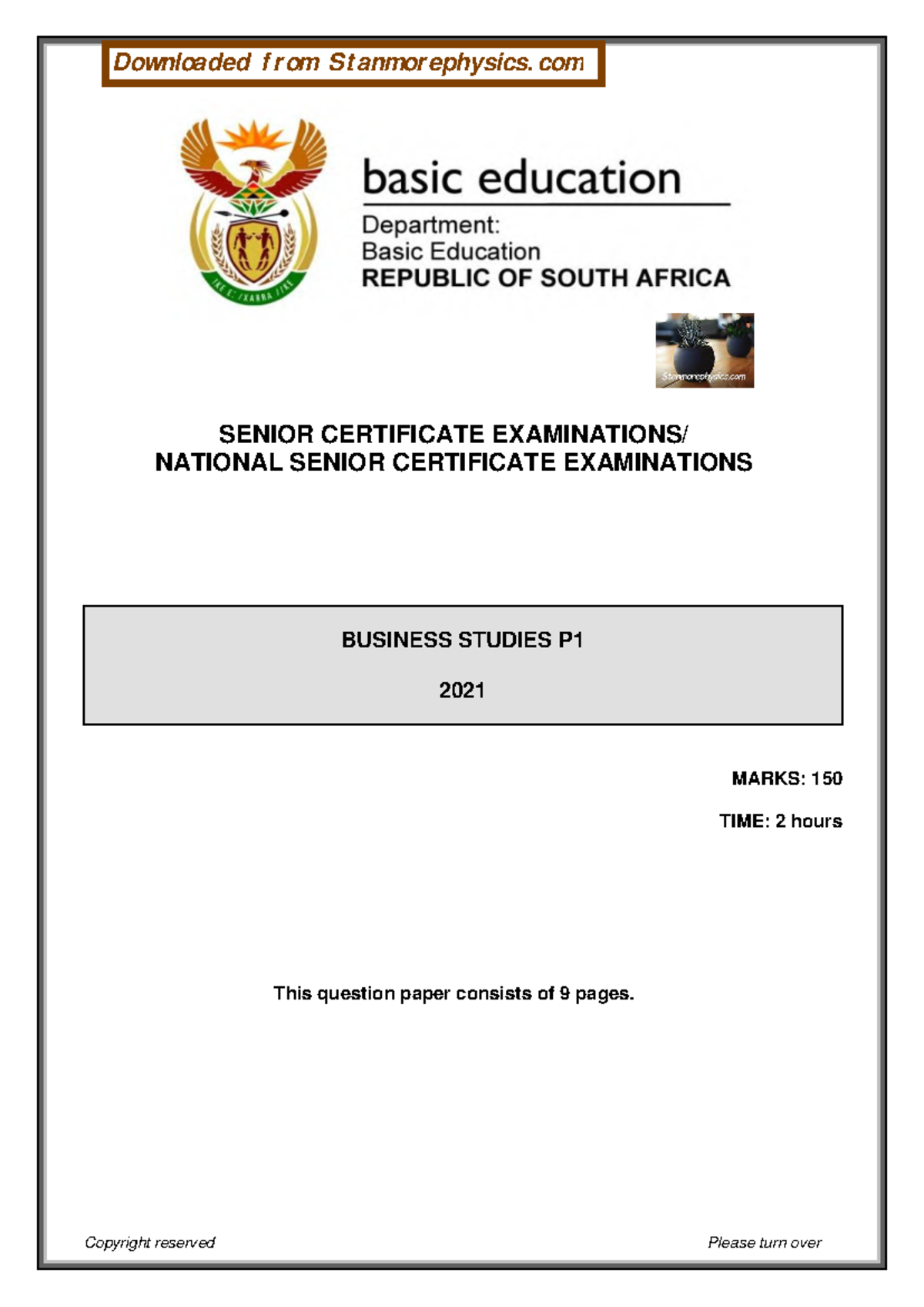Business Studies Grade 12 NSC May June 2021 P1 and Memo - SENIOR ...