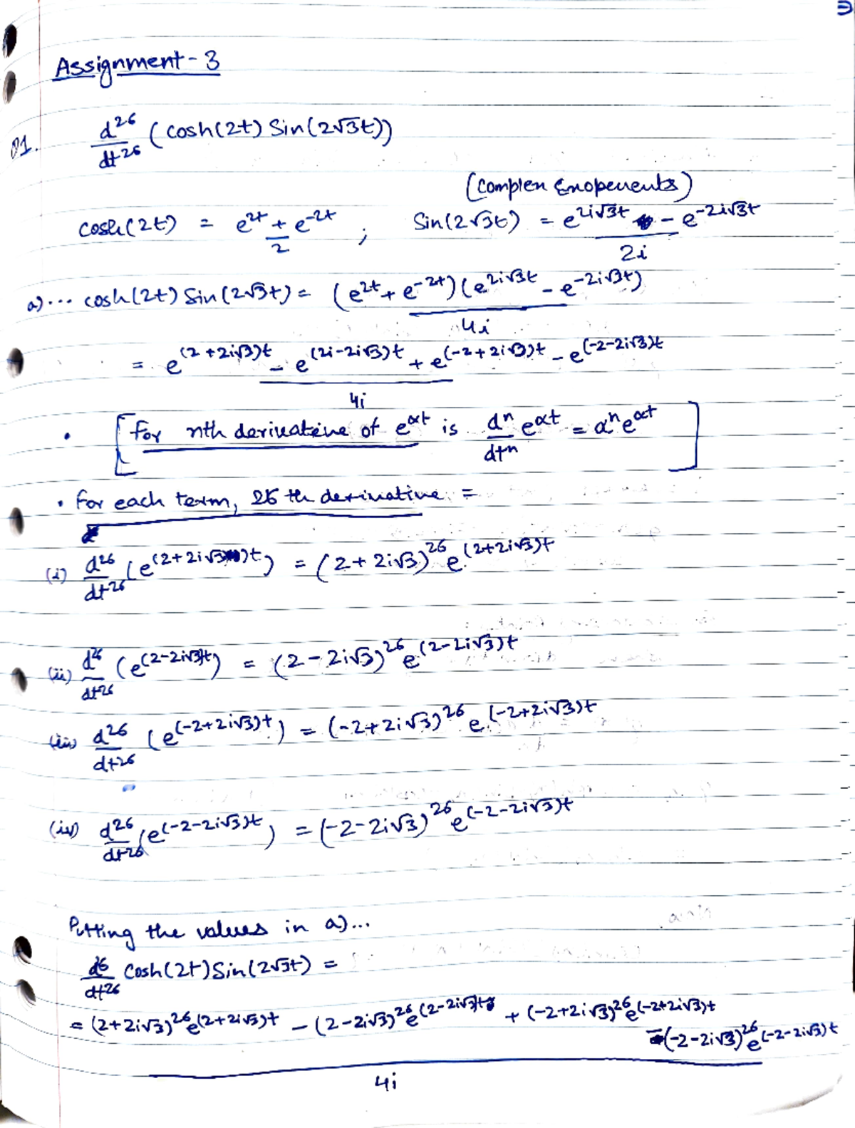 Assignment 3 calculus 2 - Asshament- 3 (cosh(2+) Sin(213E) CoSll 2t) et foy (2 t2i>(-i6)t(-2 ...