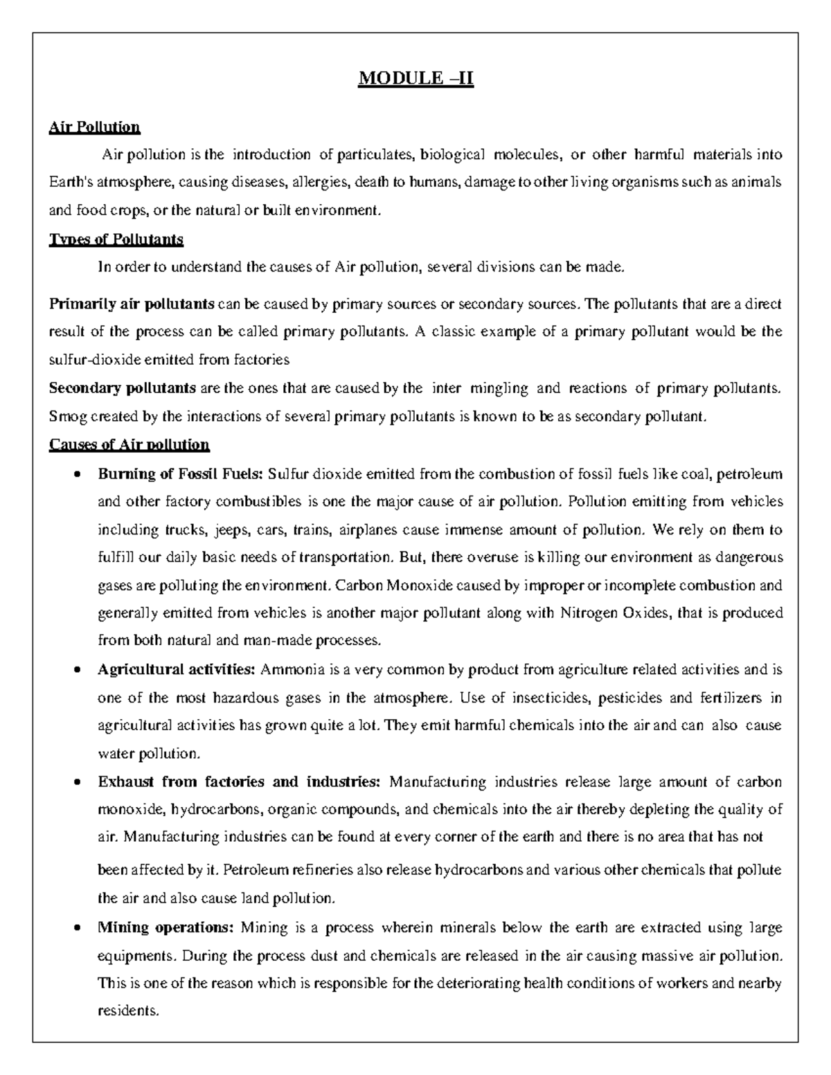 SE MOD 2 - SUSTAINABLE ENGINEERING NOTES WITH TOPICS AIR POLLUSION ...