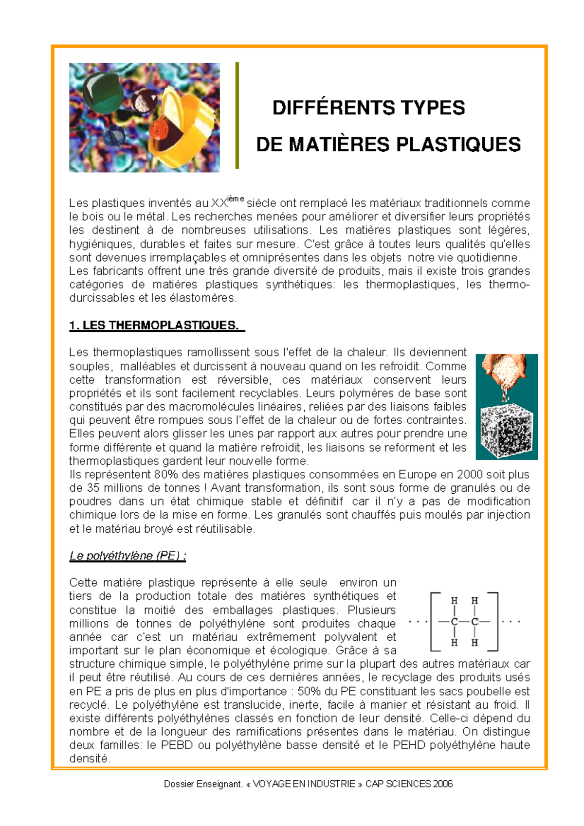 Differents plastiques - DIFFÉRENTS TYPES DE MATIÈRES PLASTIQUES Les ...