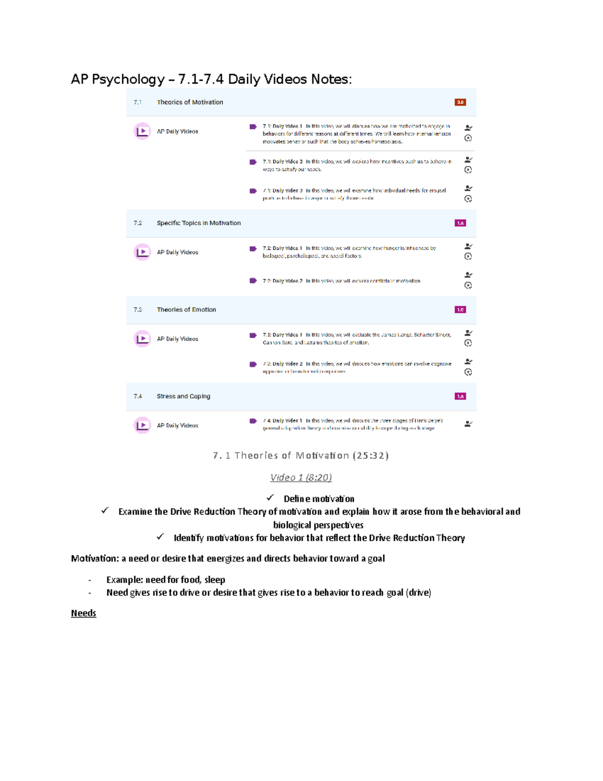 AP Psychology - AP Daily Videos 7 - AP Psychology – 7.1-7 Daily Videos ...
