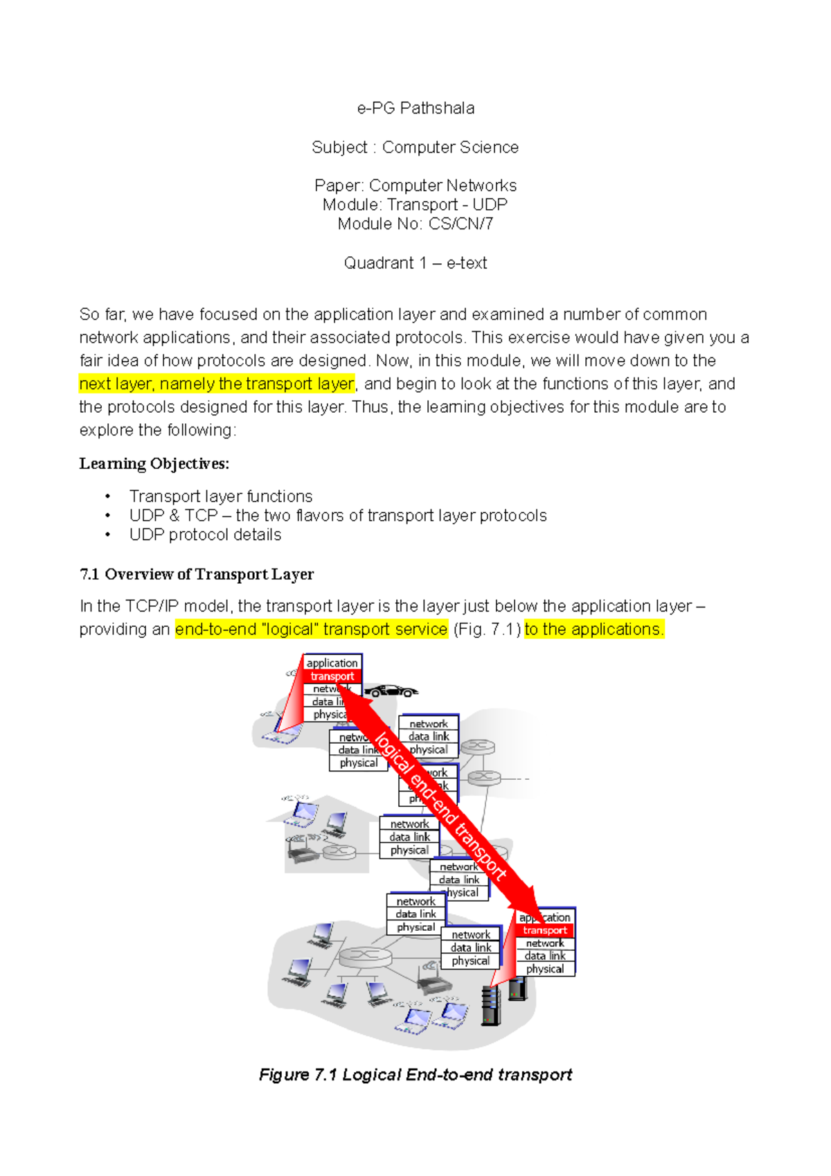 Computer Networks mod7UDP Q1 etext - e-PG Pathshala Subject : Computer Science Paper: Computer ...