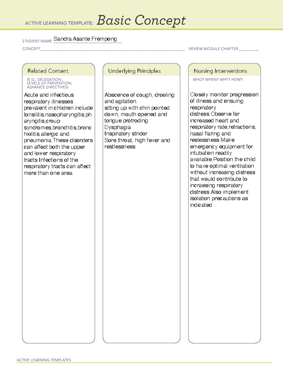 Acute AND Infectious RI - NUR 224 - ACTIVE LEARNING TEMPLATES Basic ...