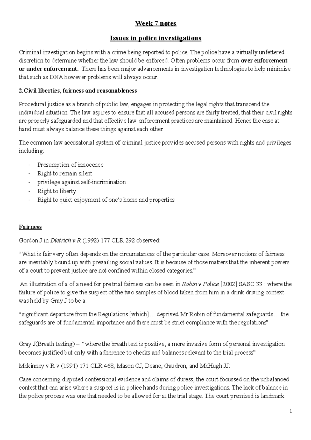 CPE Week 7 Issues in police investigations - Week 7 notes Issues in ...