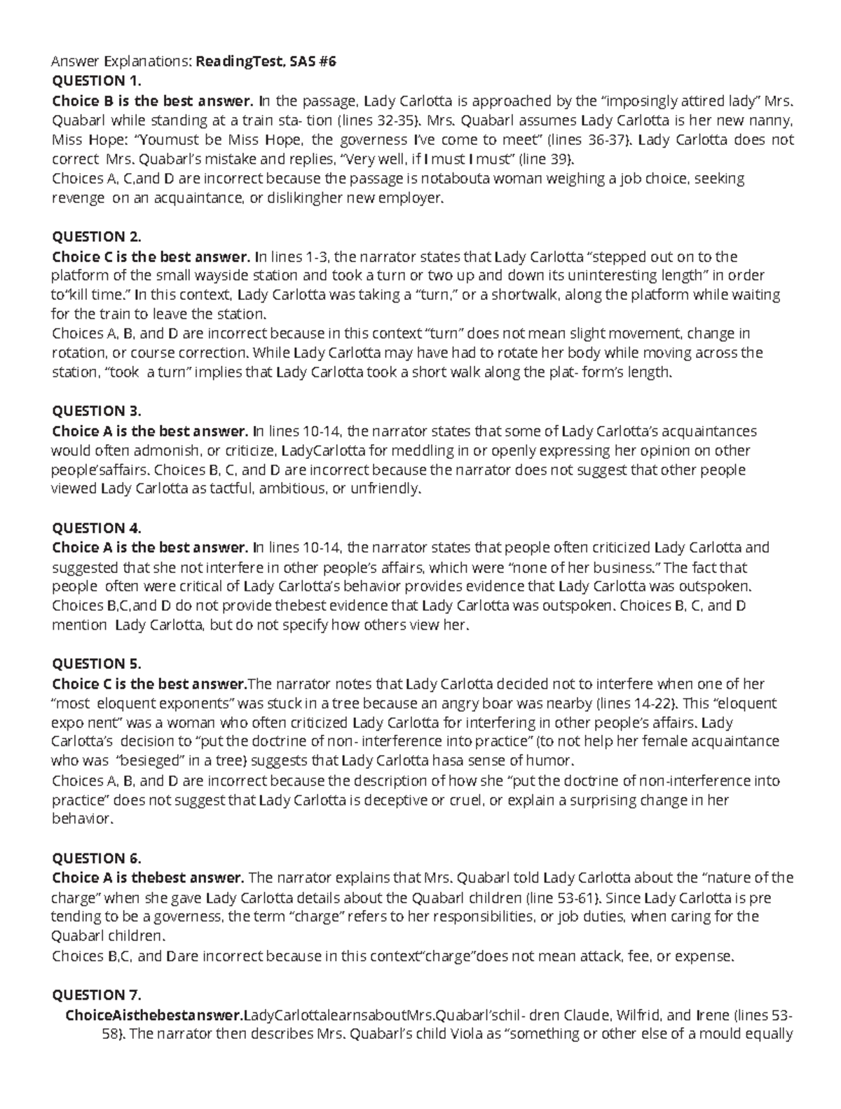 SAS #6 explanations ENG 189 FR - Answer Explanations: ReadingTest, SAS ...