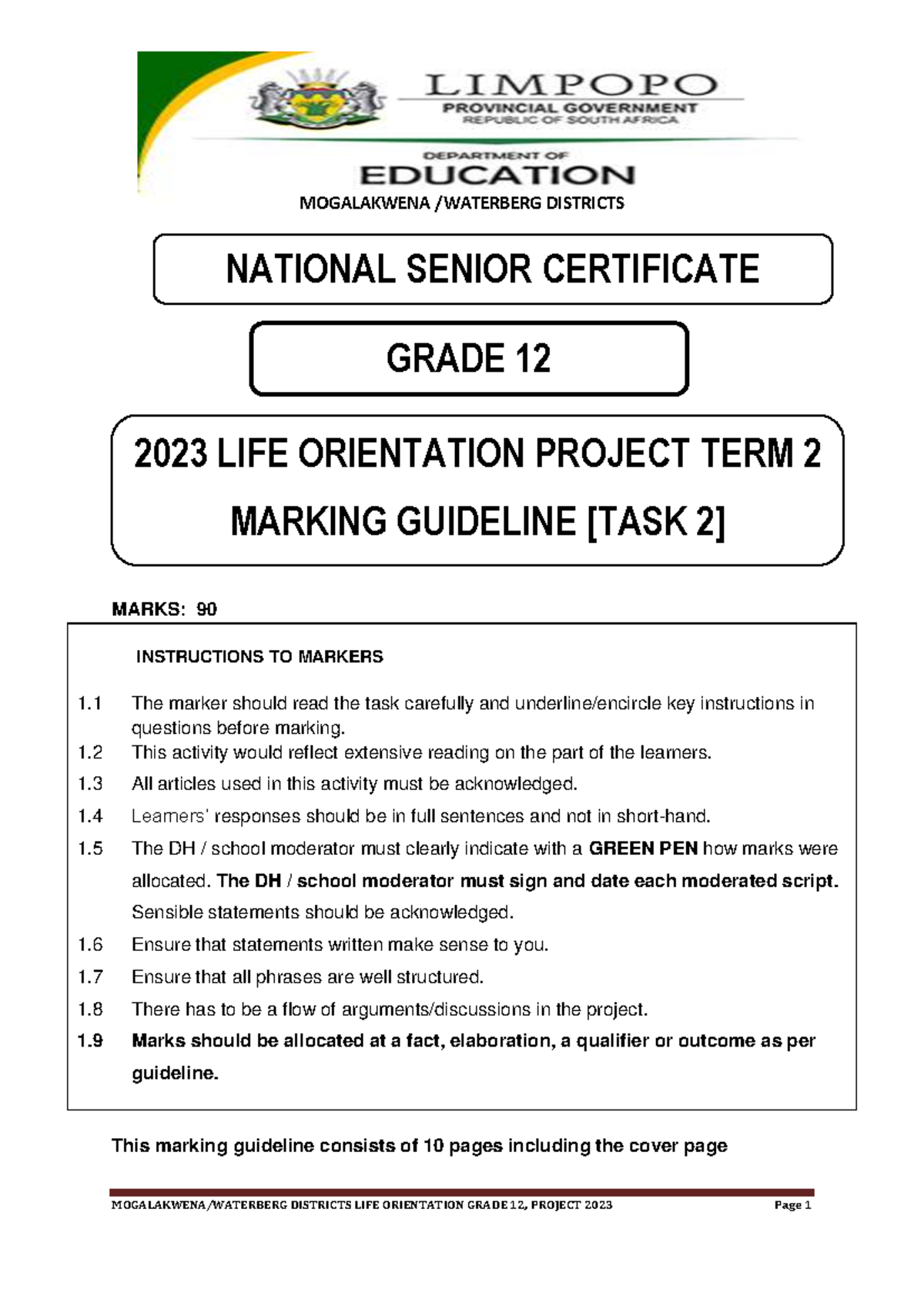 2023 LO GR 12 TERM 2 Project MEMO - MOGALAKWENA /WATERBERG DISTRICTS ...