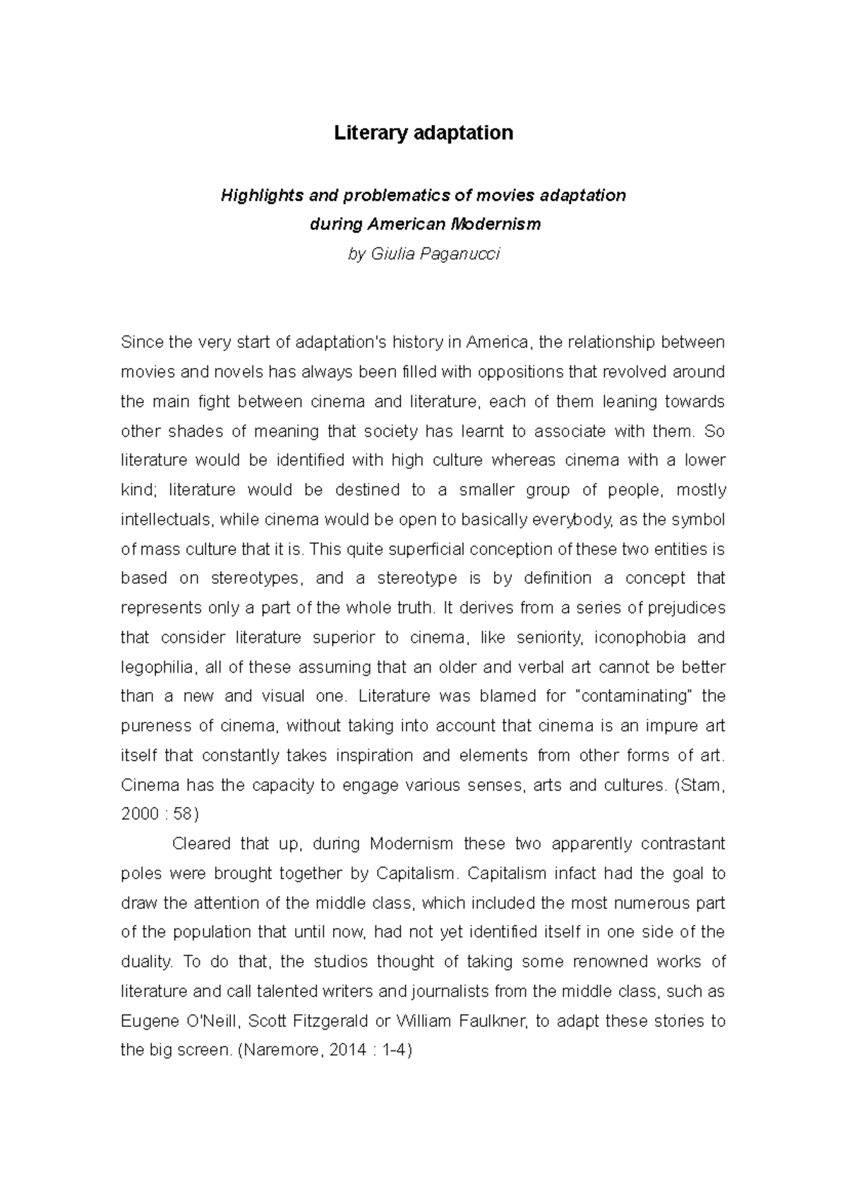 Highlights and problematics of movies adaptation during American ...