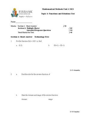 2022 Maths Methods Units 1 and 2 Exam 1 solutions - MATHS METHODS UNITS ...