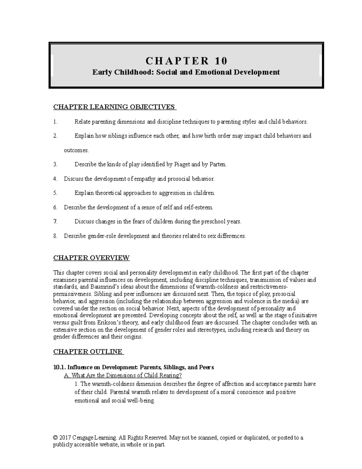 Ch10Notes - Lecture notes 10 - CHAPTER 10 Early Childhood: Social and ...