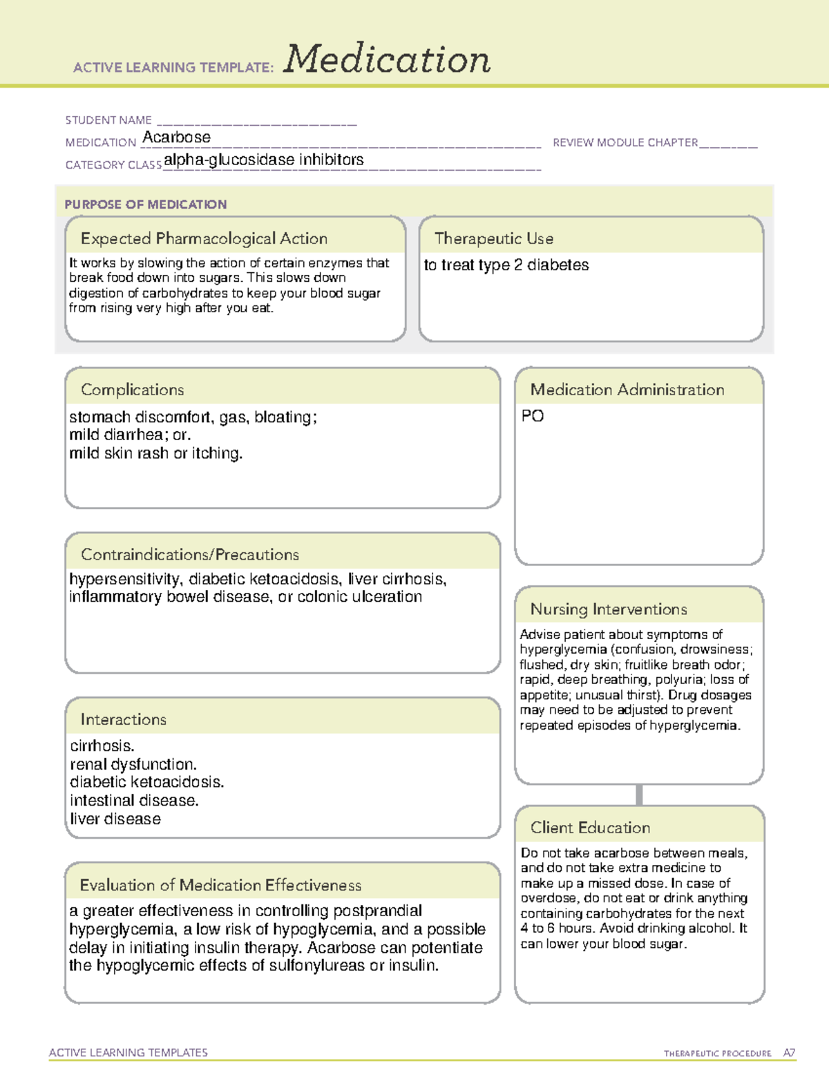 Acarbose - ati - ACTIVE LEARNING TEMPLATES THERAPEUTIC PROCEDURE A ...