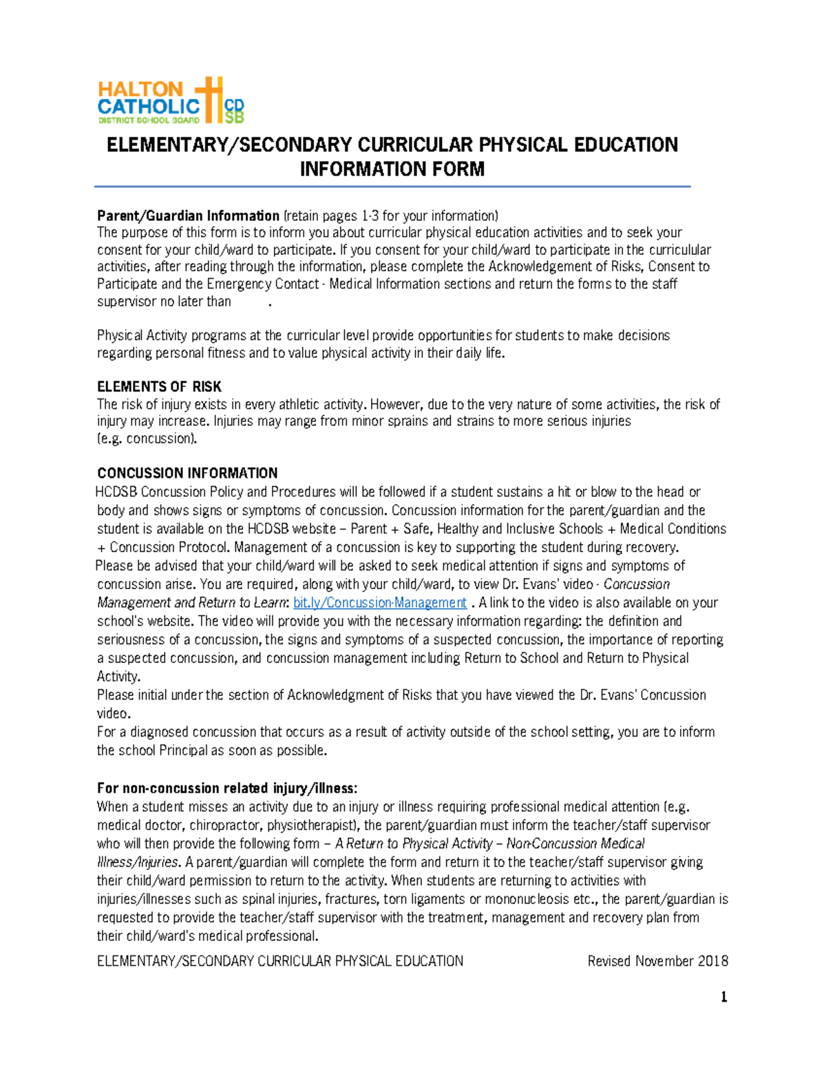Physical Education Form - ELEMENTARY/SECONDARY CURRICULAR PHYSICAL ...