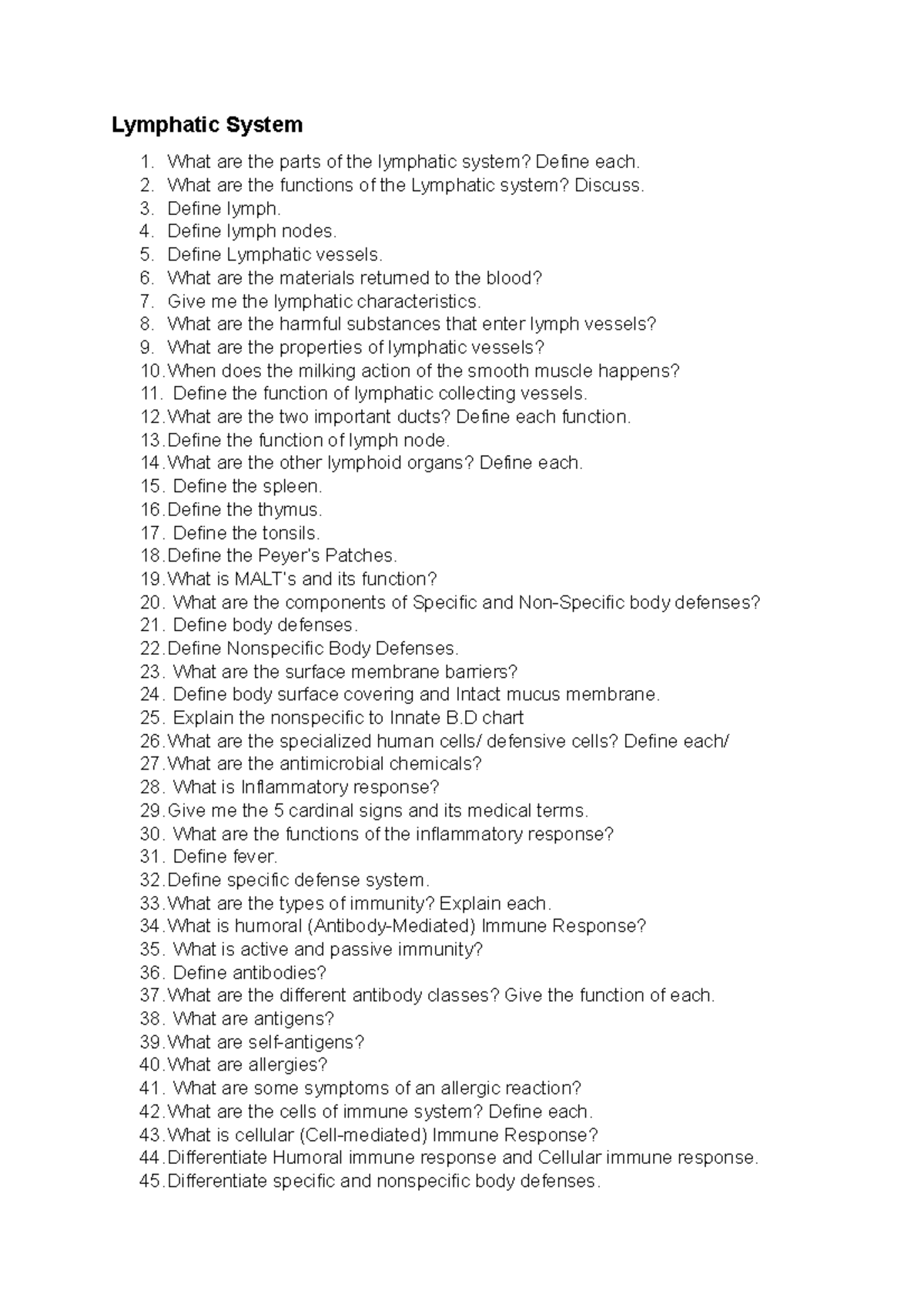 Lymphatic System Questions - anatomy and physio - Studocu