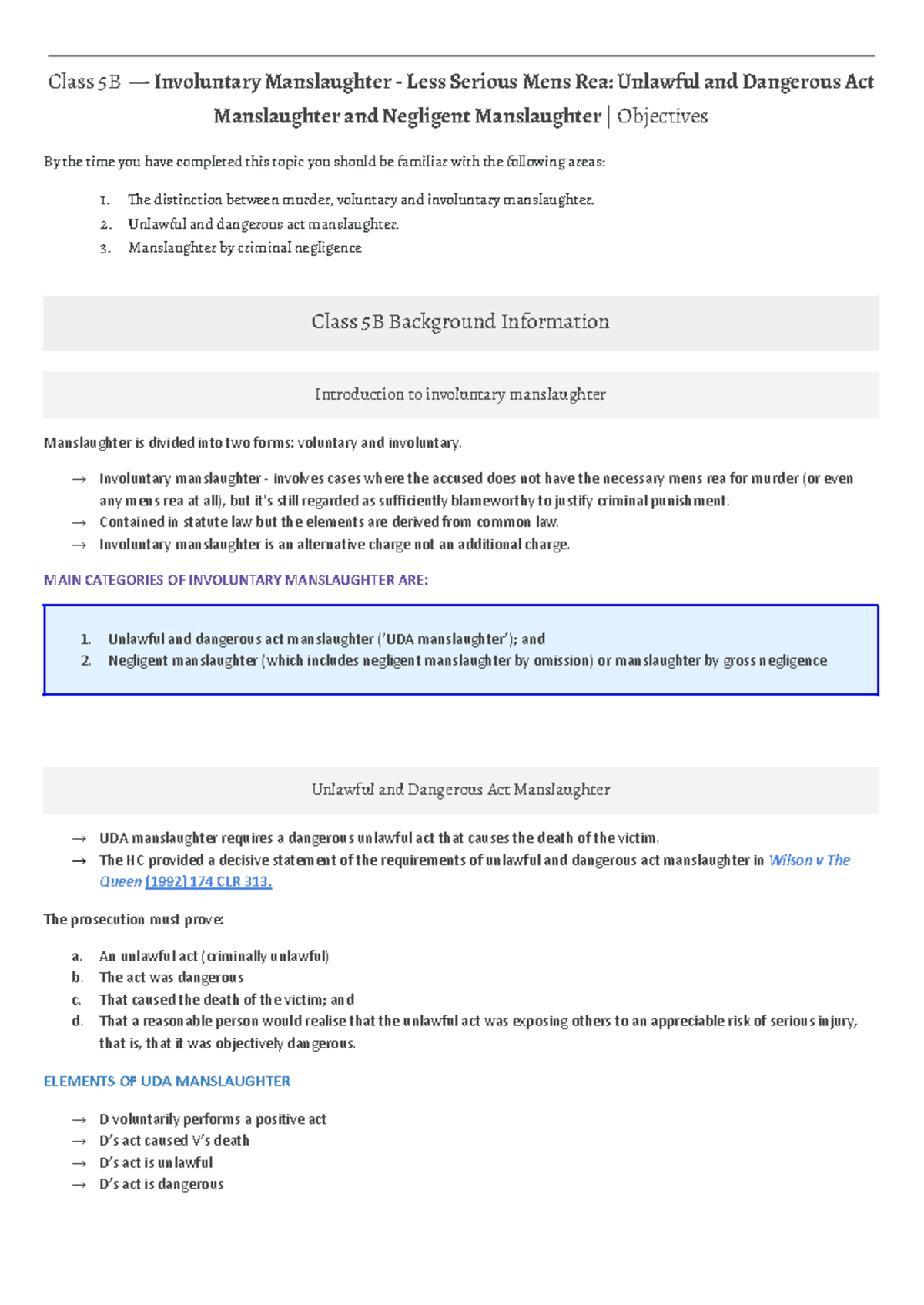 5B content - notes for involuntary manslaughter - Class 5B ...