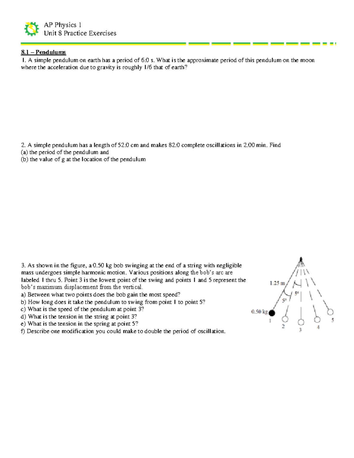 Unit 8 Problem Set for AP Physics 1 ANyone can use - AP Physics 1 Unit ...