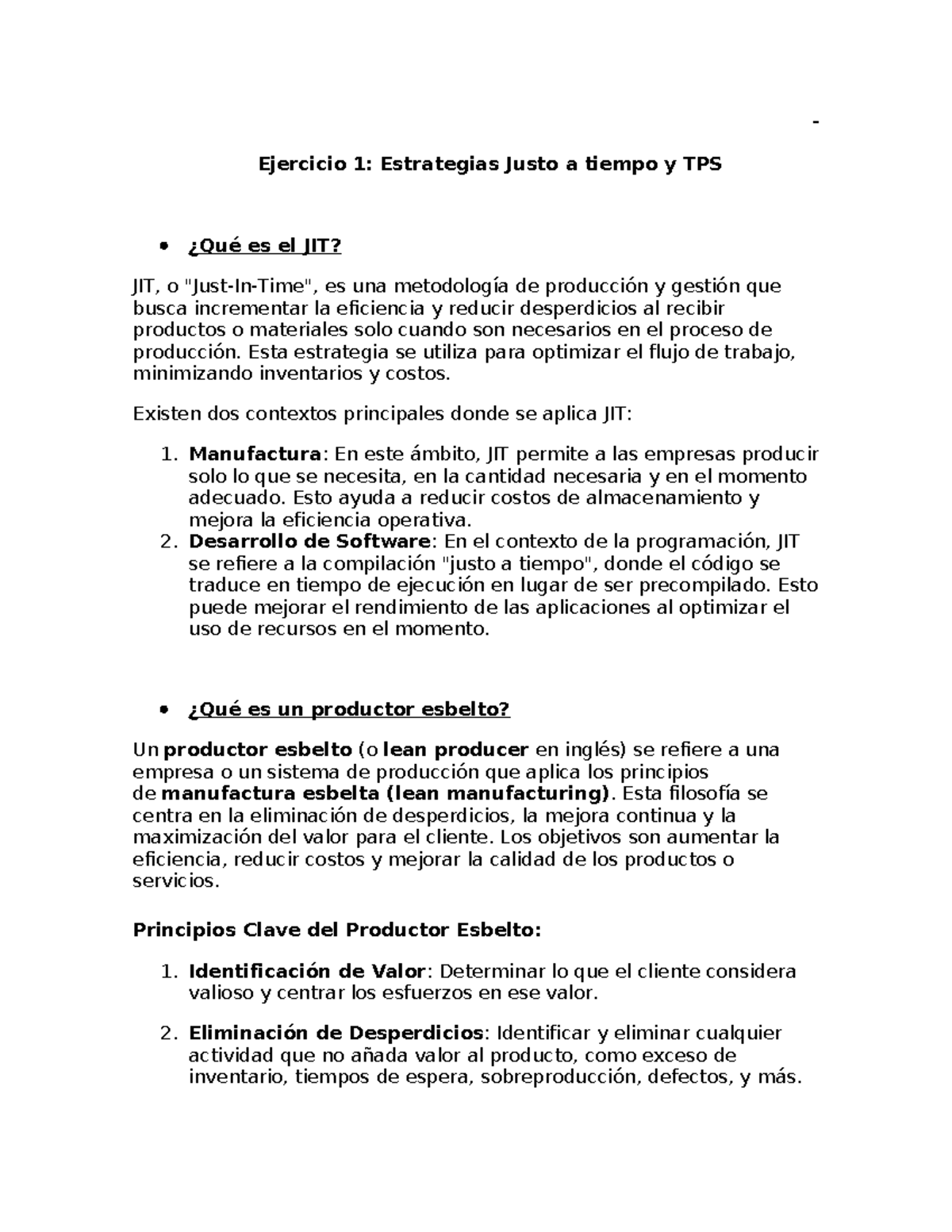 Tarea 4 - Ejercicio 1: Estrategias Justo a tiempo y TPS ¿Qué es el JIT ...