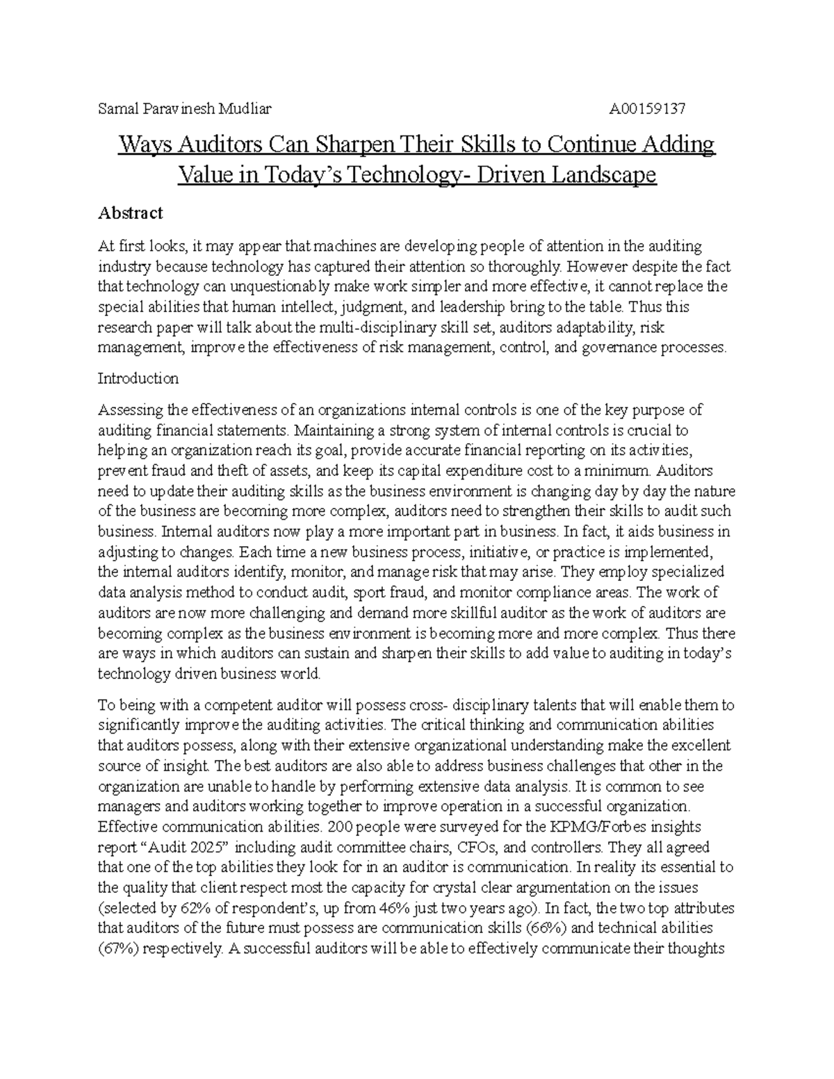 ACC701 Assignment 1 - Samal Paravinesh Mudliar A Ways Auditors Can ...
