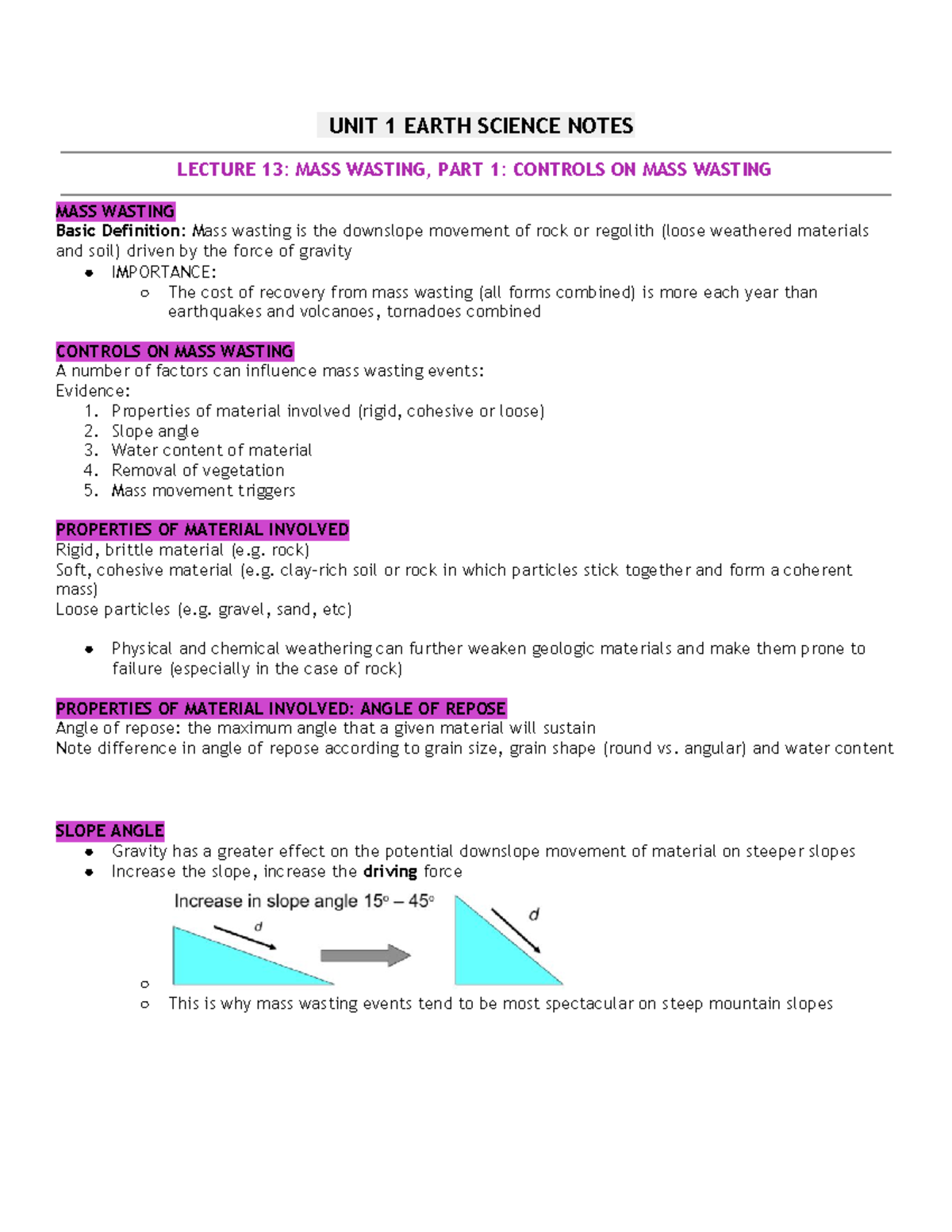 UNIT 1 - Lecture 13 - UNIT 1 EARTH SCIENCE NOTES LECTURE 13: MASS ...