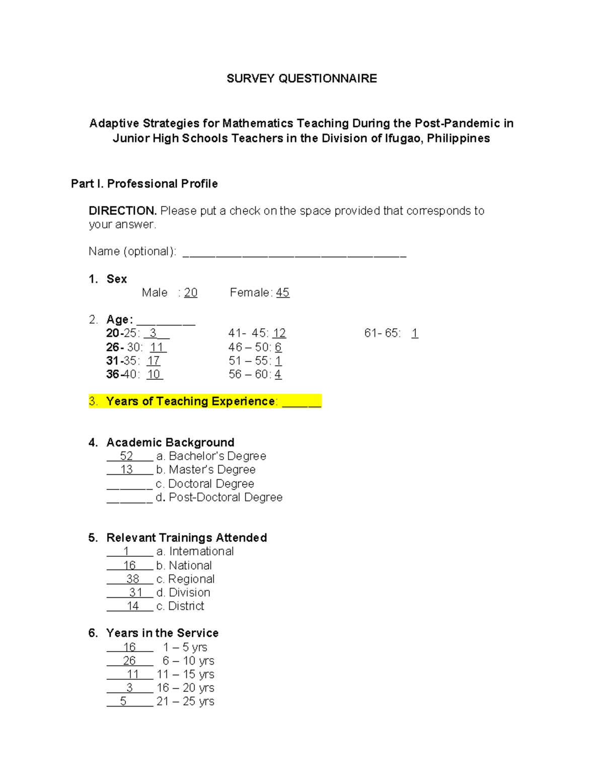Edited-survey brenda March-9 - SURVEY QUESTIONNAIRE Adaptive Strategies ...