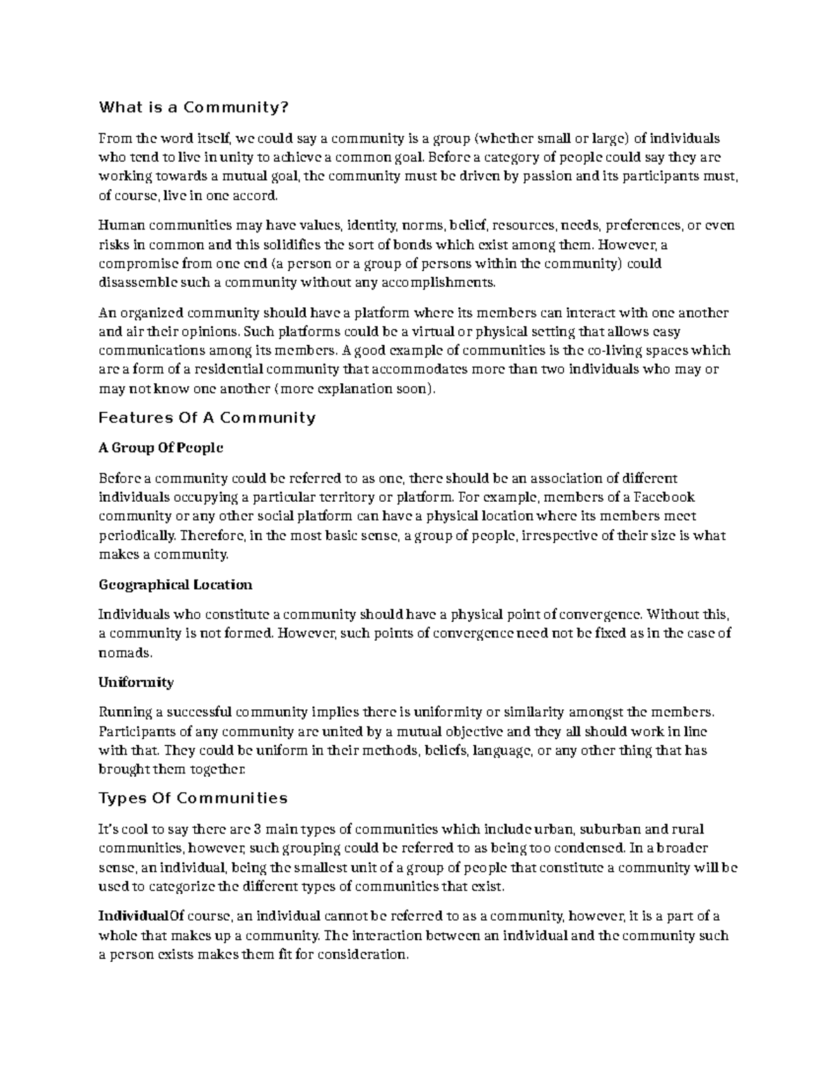 What is a Community - What is a Community? From the word itself, we ...