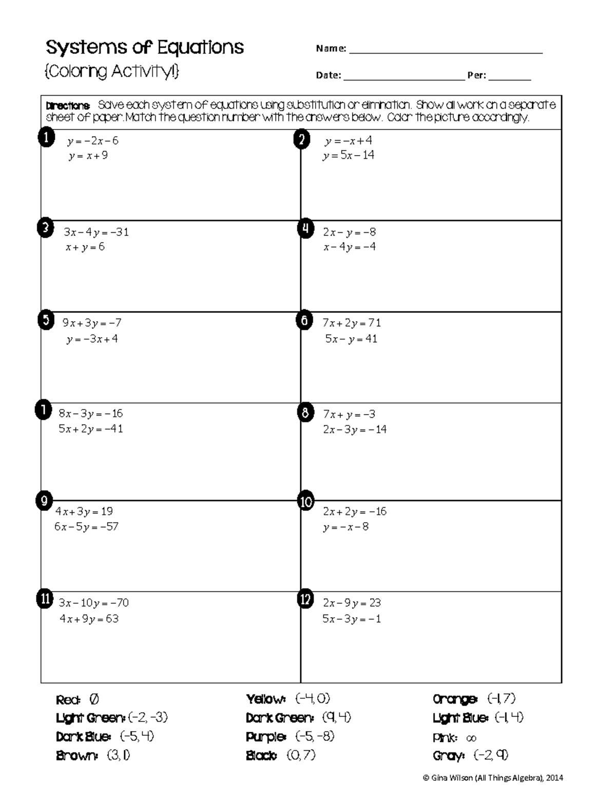 Systems of equations coloring - Directions:Directions:Directions ...