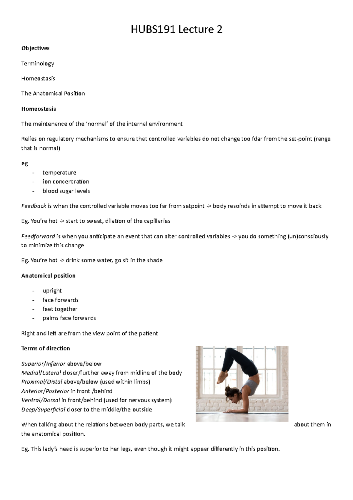HUBS191 Lecture 2 - You’re hot -> start to sweat, dilation of the ...